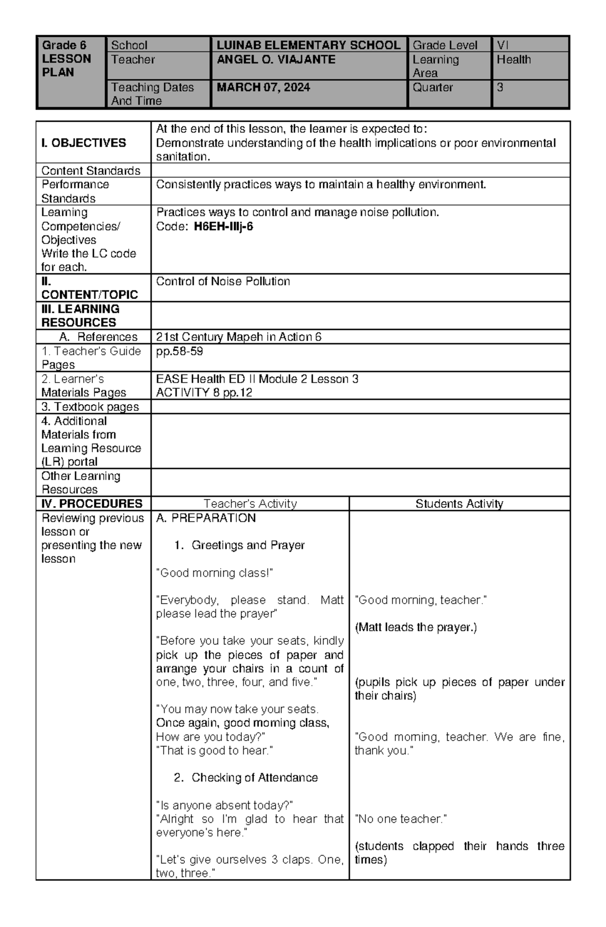 Health-6-F - LPPPP - Grade 6 LESSON PLAN School LUINAB ELEMENTARY ...
