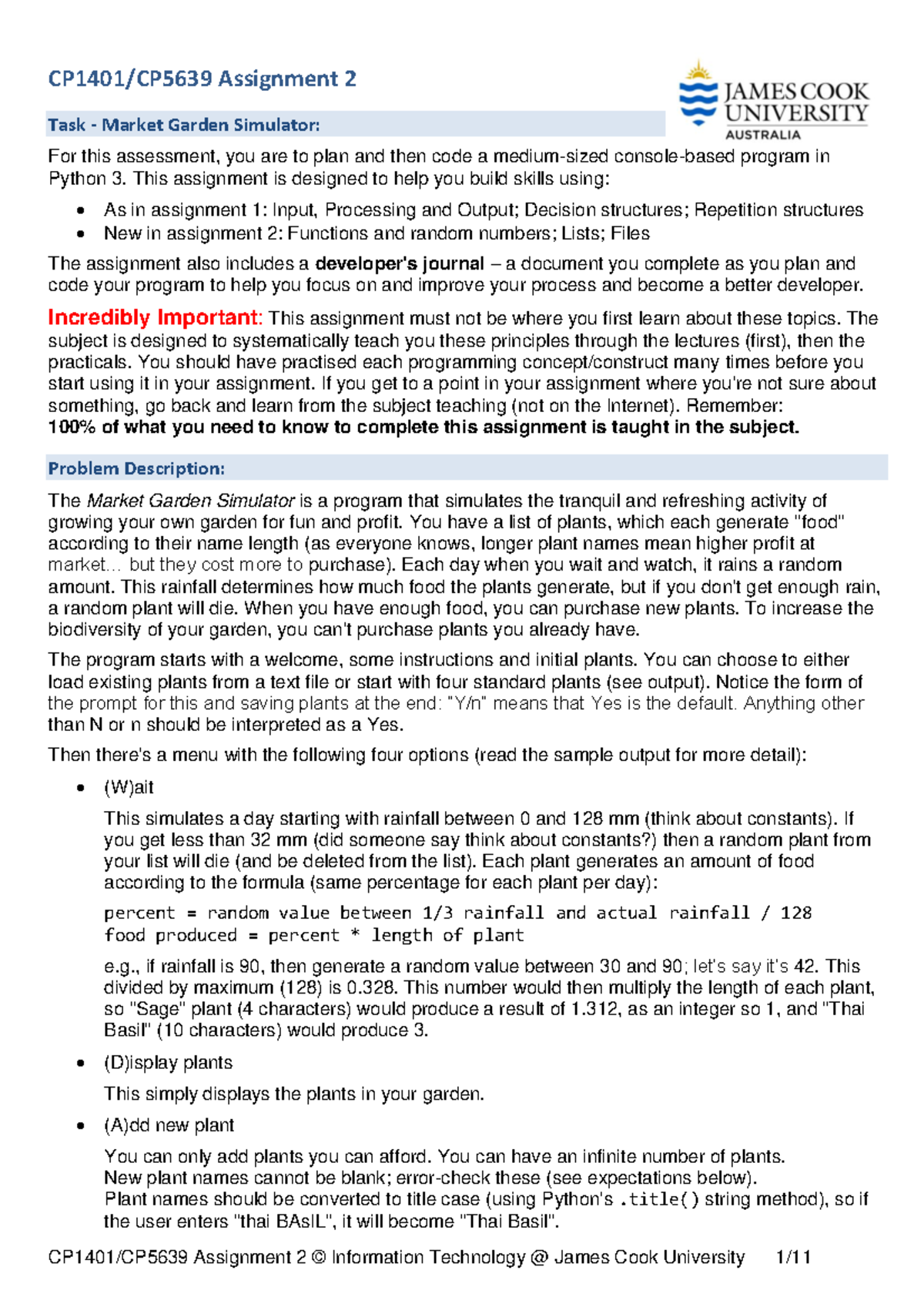 CP1401- CP5369 - Assignment 2 SP52 - 2023 - CP1 401 /CP563 9 Assignment 2 Task - Market Garden ...