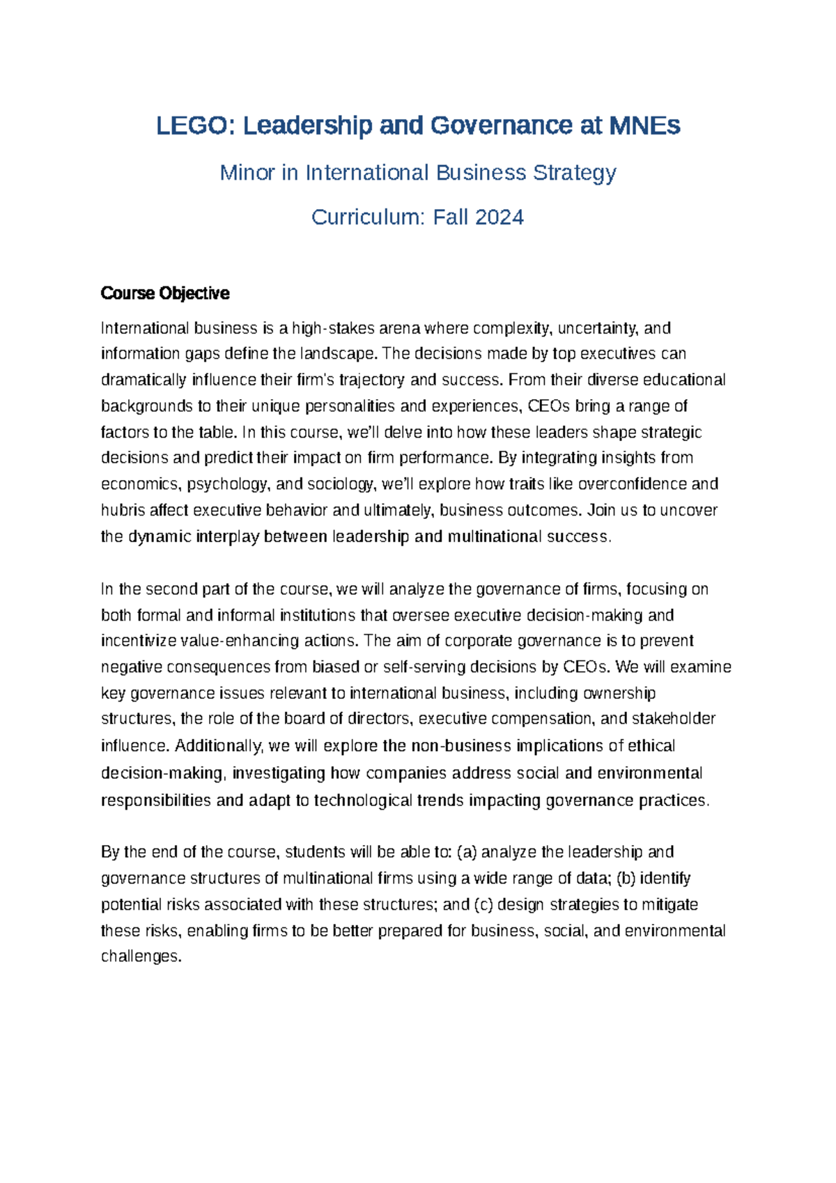 LEGO Leadership and Governance at MNEs 2024 v4 - LEGO: Leadership and ...