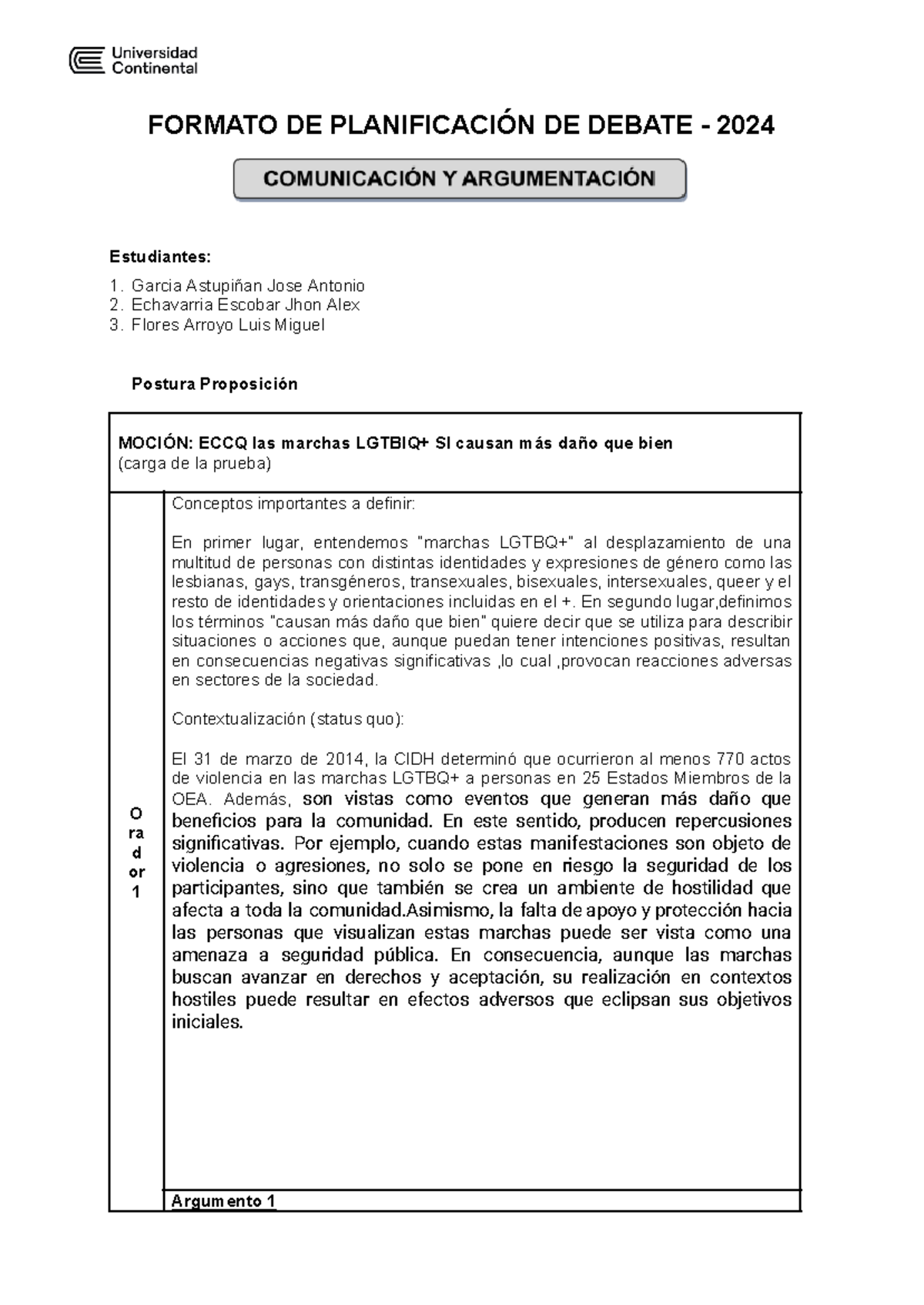 Grupo 4,Propo Esquema - cevere - FORMATO DE PLANIFICACIÓN DE DEBATE ...