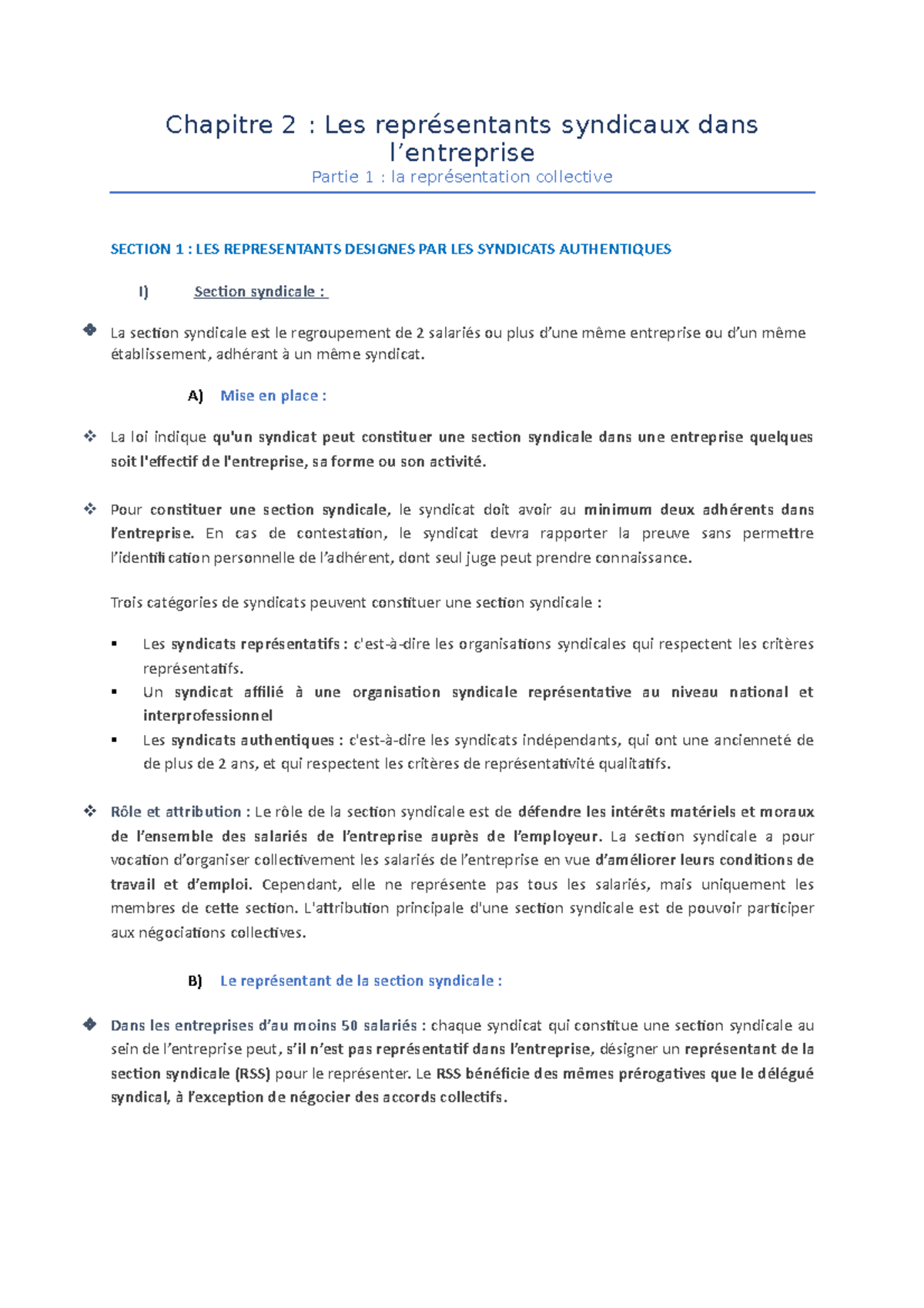Chapitre 2 - Les représentants syndicaux dans l’entreprise - Warning: TT: more functions defined ...