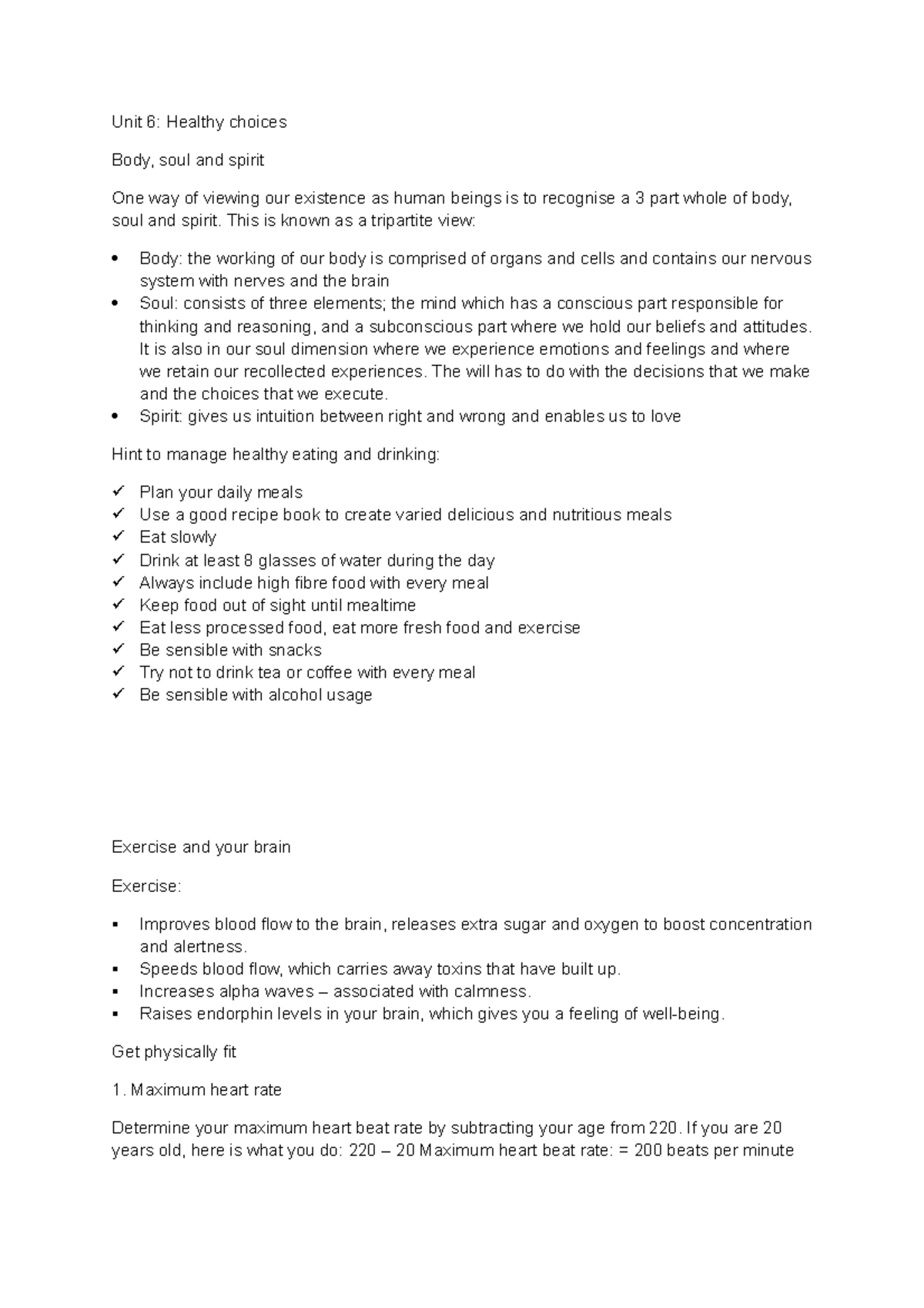 Unit 6 Healthy choices - Lecture notes 7 - Unit 6: Healthy choices Body ...