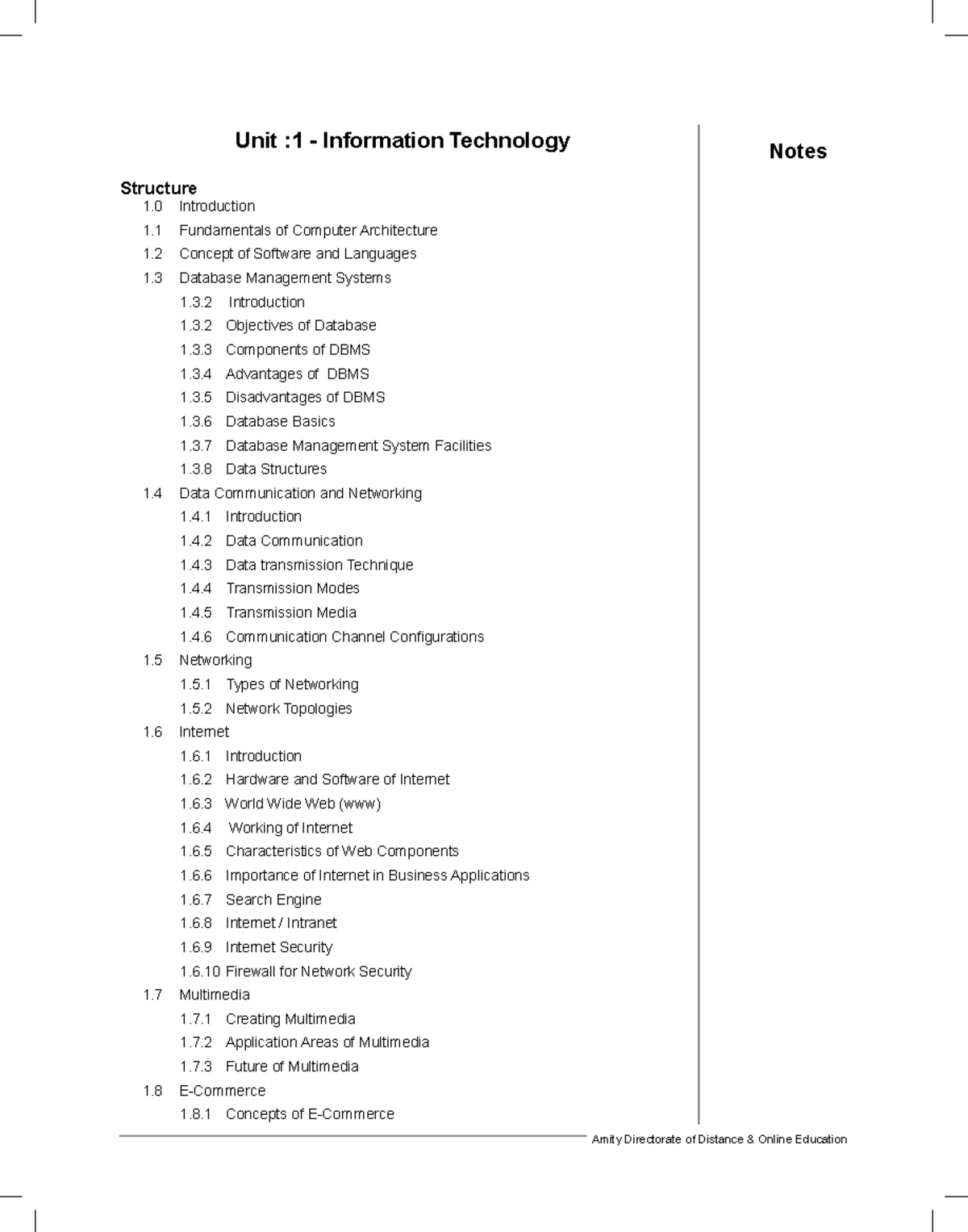 Unit 1 Information Technology Notes - Structure Unit :1 - Information ...