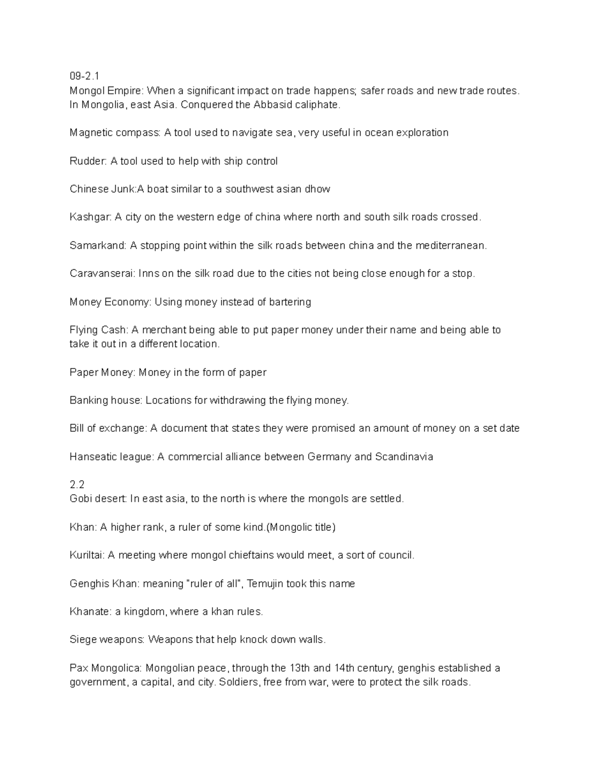 Semester 1 Key terms Ap world history - 09-2. Mongol Empire: When a ...
