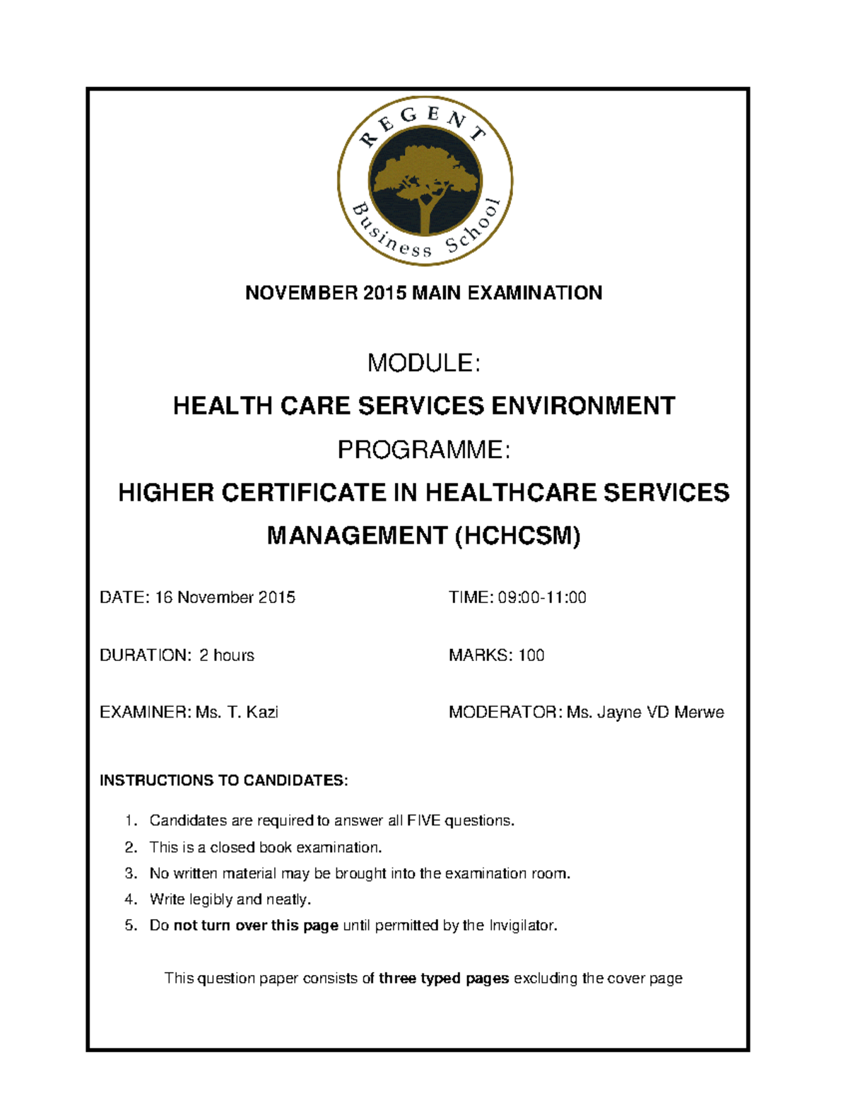 HCSE MAIN EXAM NOV 2015 - HCSE MAIN EXAM NOV 2015 - NOVEMBER 2015 MAIN ...