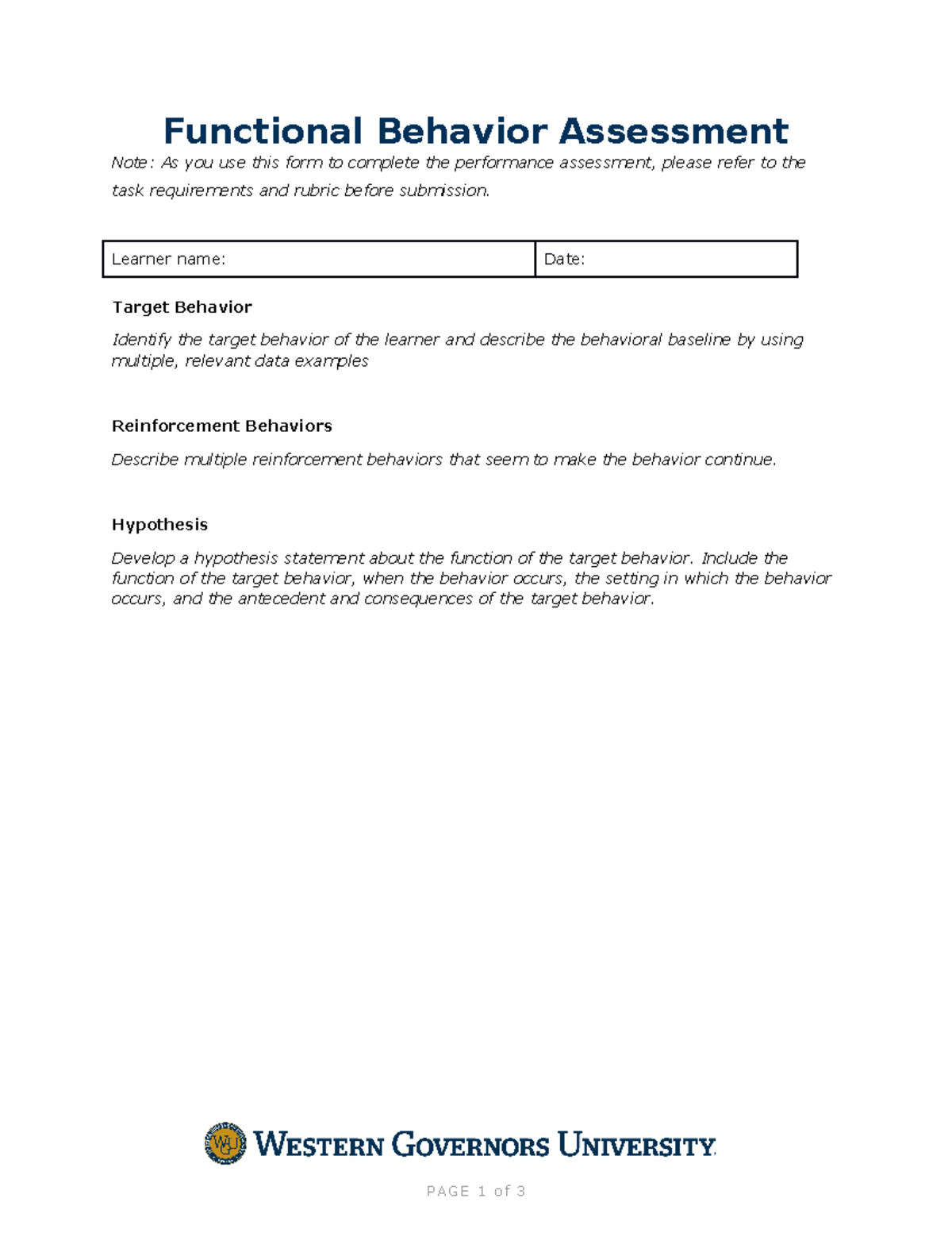 FBA BIP Form - outline - Functional Behavior Assessment Note: As you ...