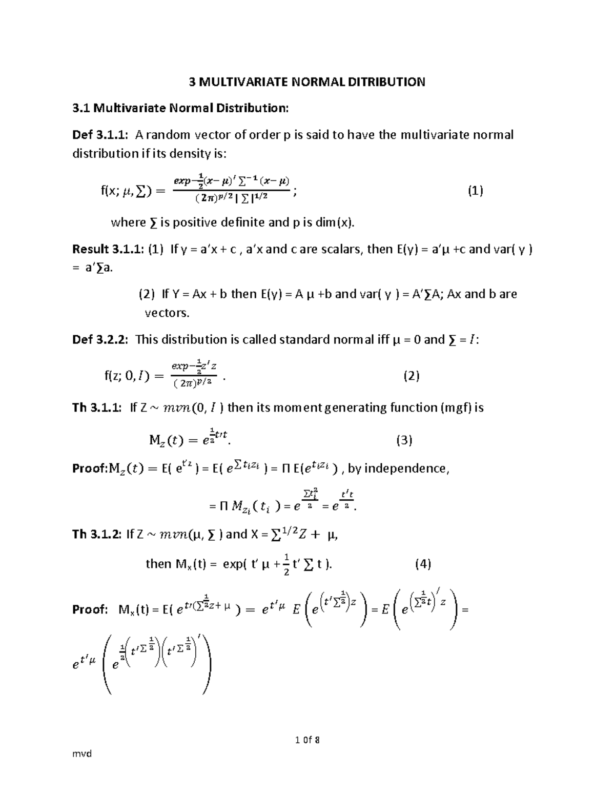 Ch 3 Mvd 19 Analysis Of Mean 1 0f 8 3 Multivariate Normal Ditribution
