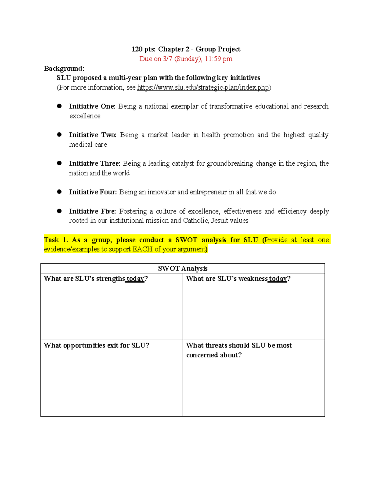 SWOT Group Project[ 4095] - 120 pts: Chapter 2 - Group Project Due on 3 ...