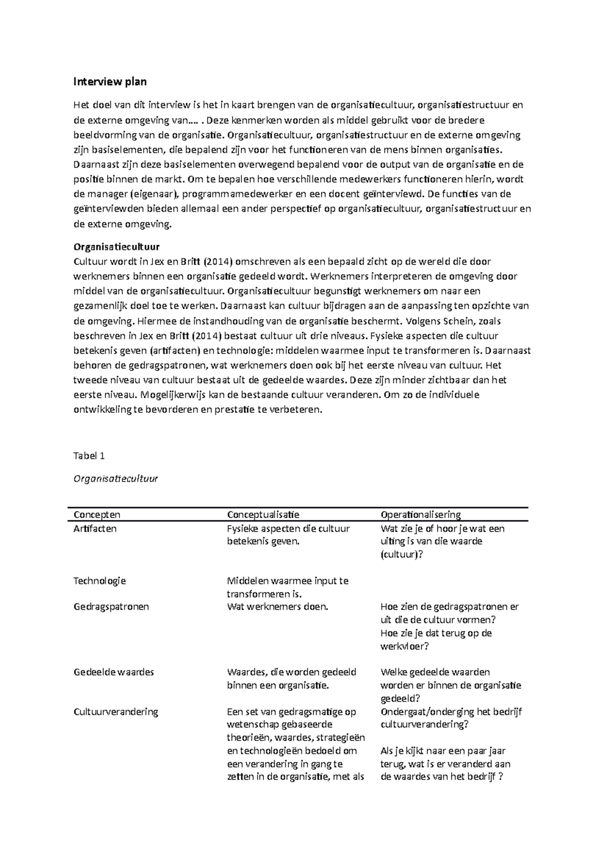 voorbeeld interview plan - Interview plan Het doel van dit interview is ...