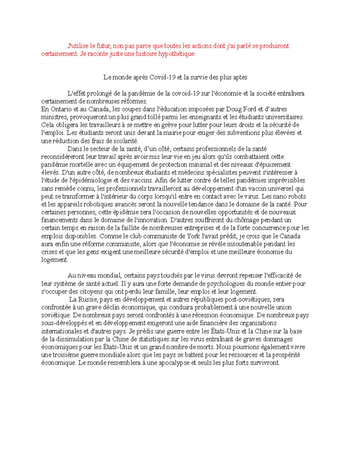 L'épreuve finale - This was the final written assignment given - J ...