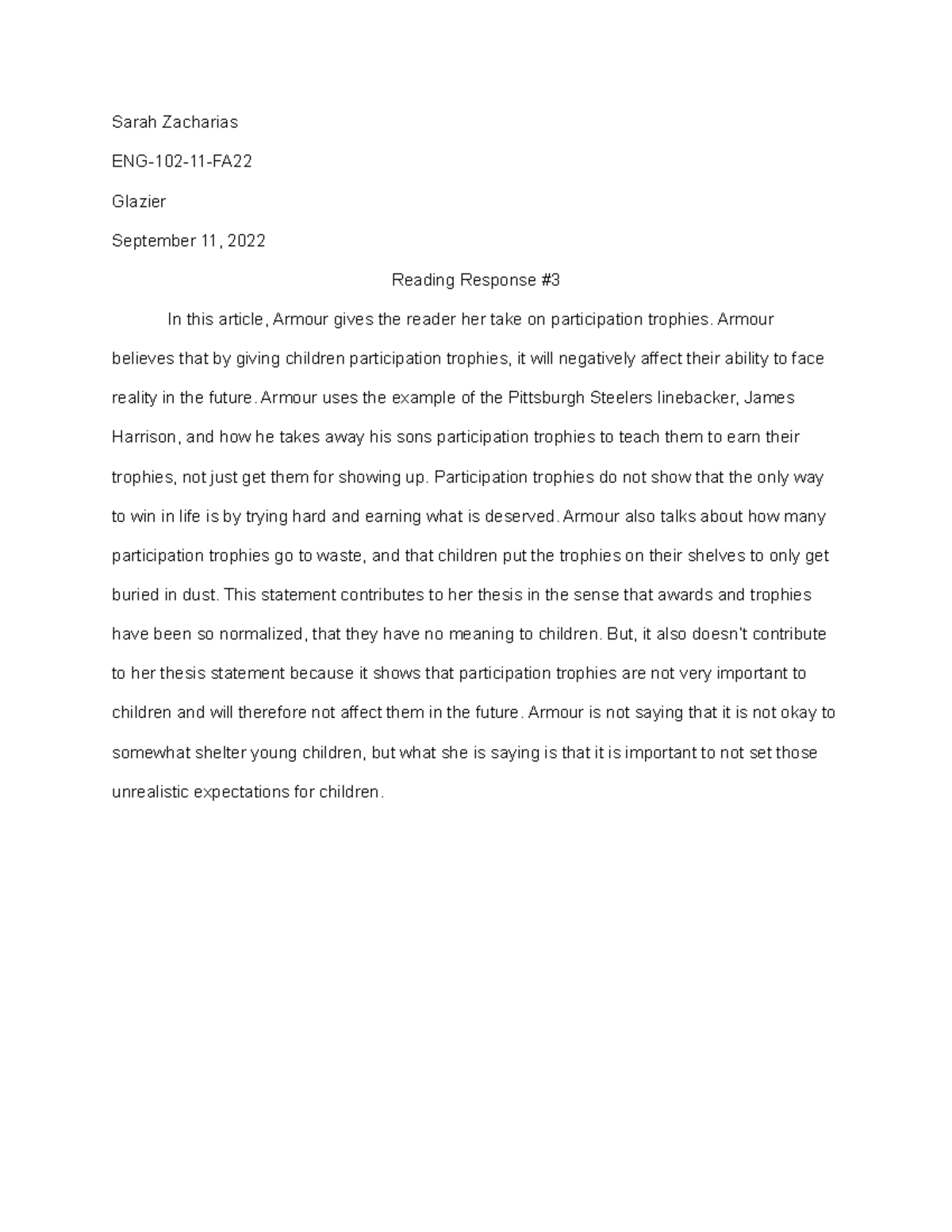 Reading Response #3 - Sarah Zacharias ENG-102-11-FA Glazier September ...
