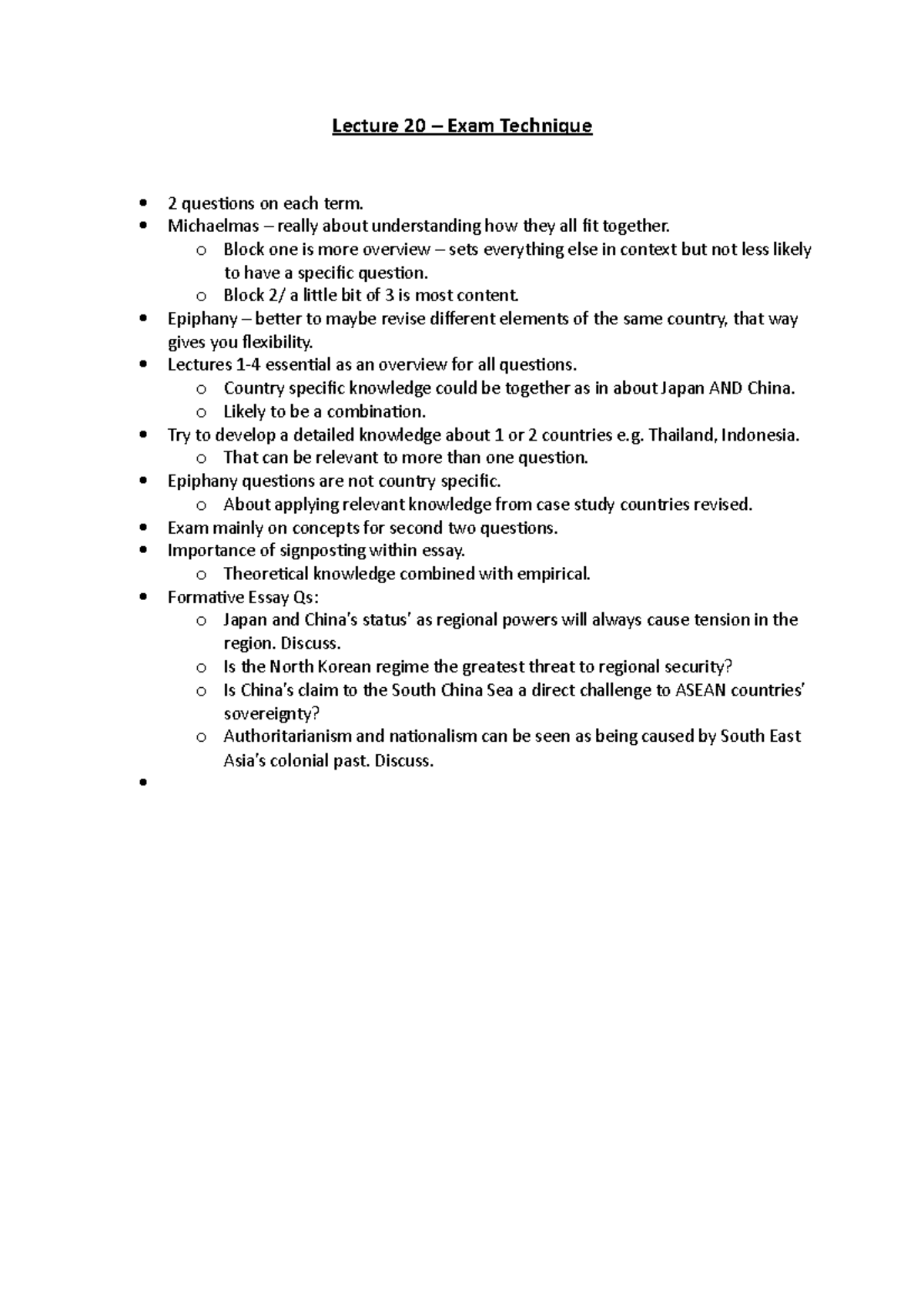 Lecture 20 – Exam Technique - Lecture 20 – Exam Technique 2 questions ...