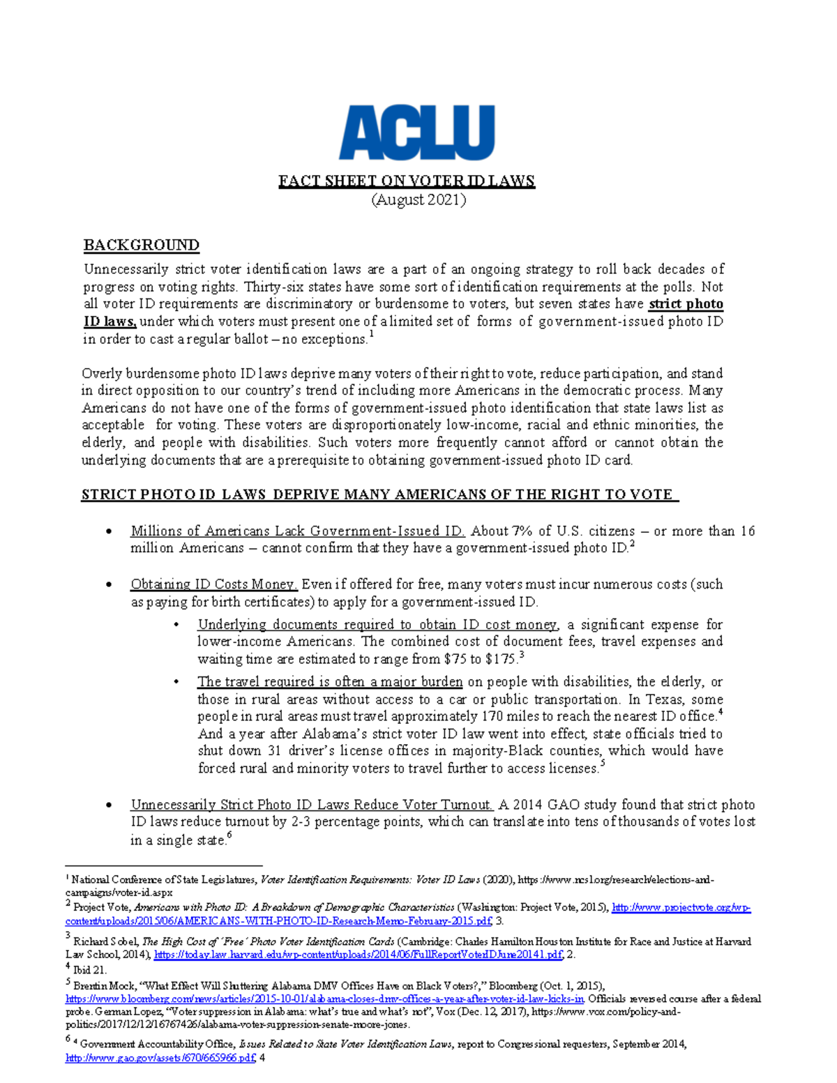 Aclu voter id fact sheet - final 1 - FACT SHEET ON VOTER ID LAWS ...