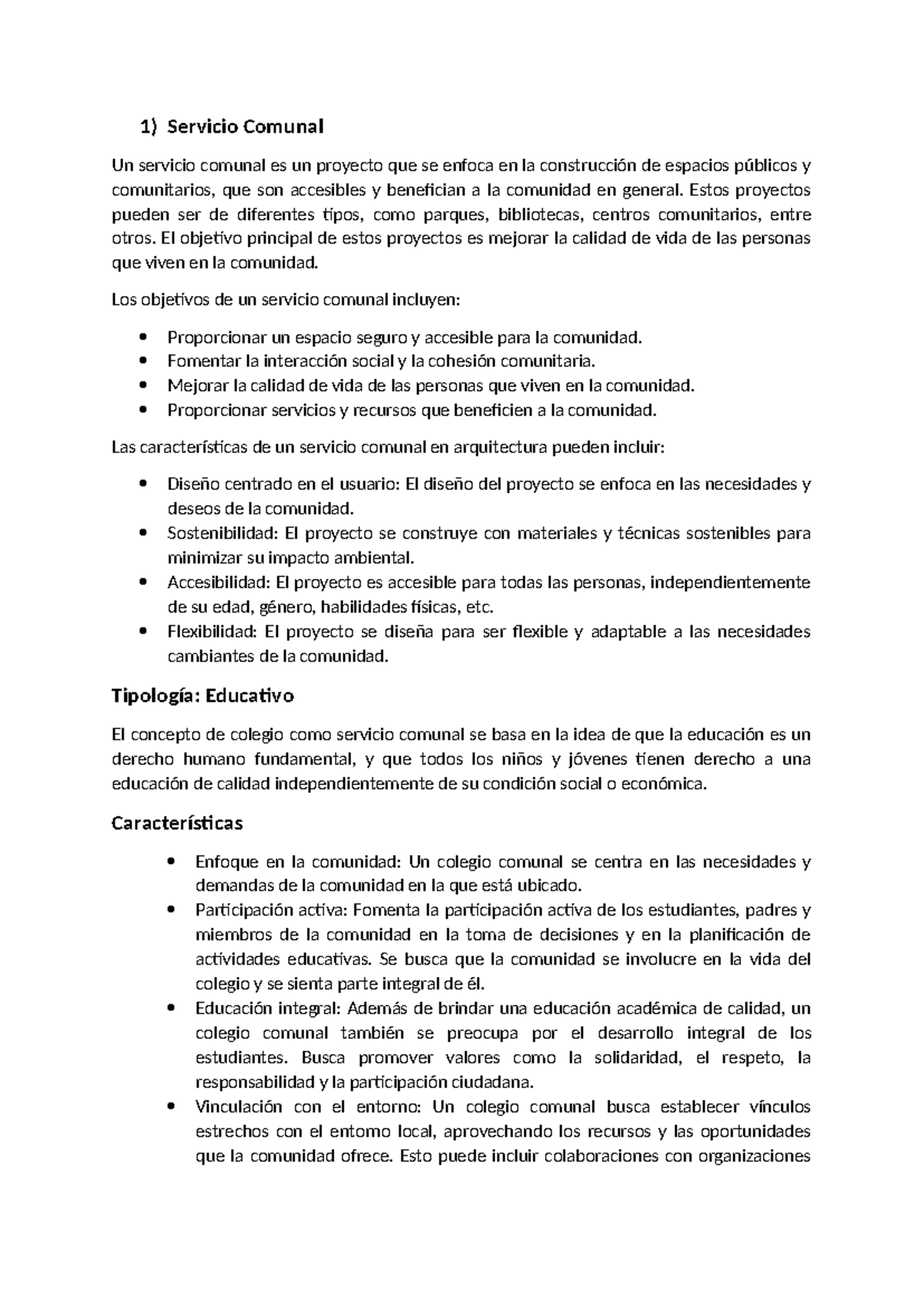 Metodologia colegio comunal - 1) Servicio Comunal Un servicio comunal ...