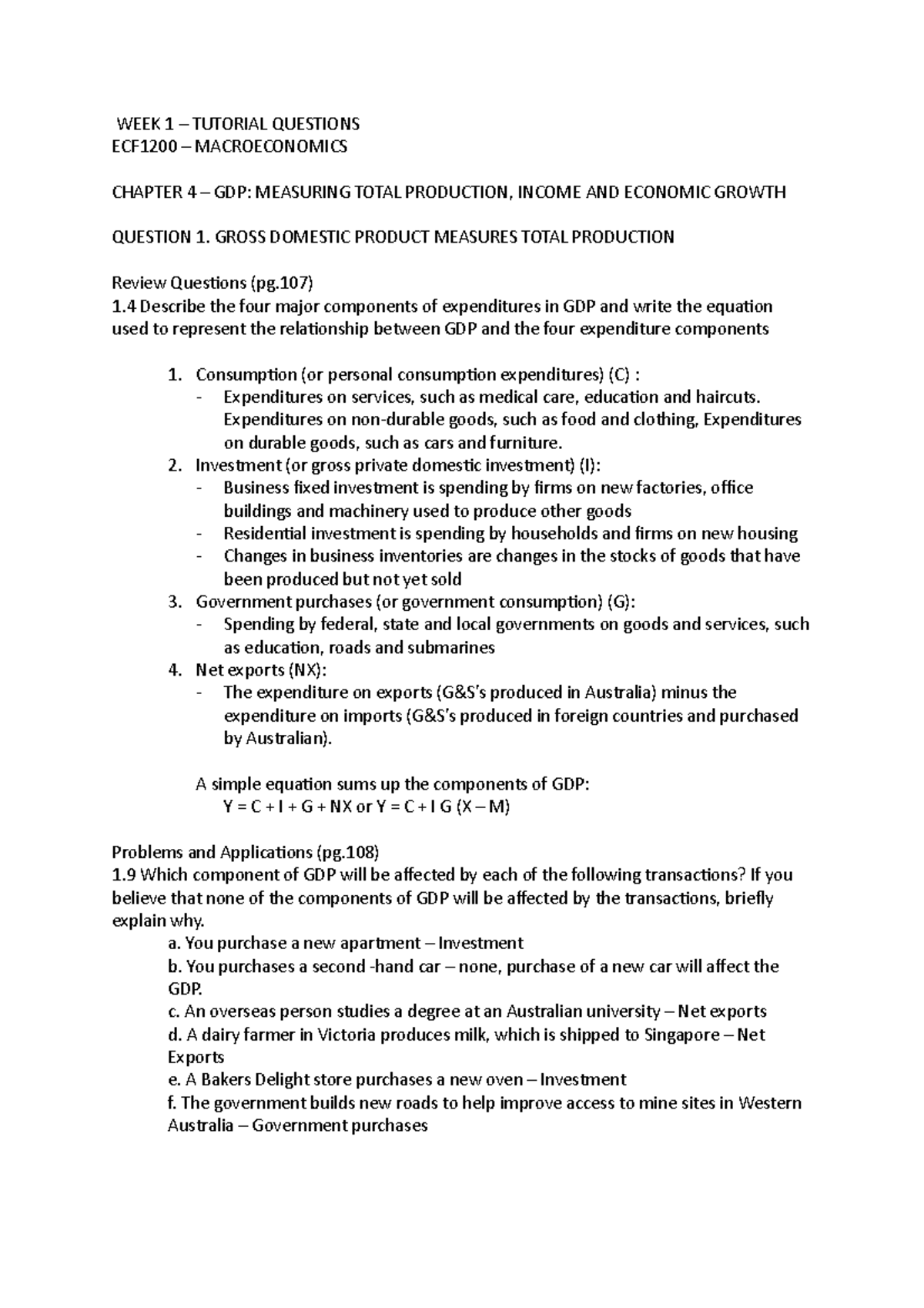 WEEK 1 Homework - week 1 hw - WEEK 1 – TUTORIAL QUESTIONS ECF1200 ...