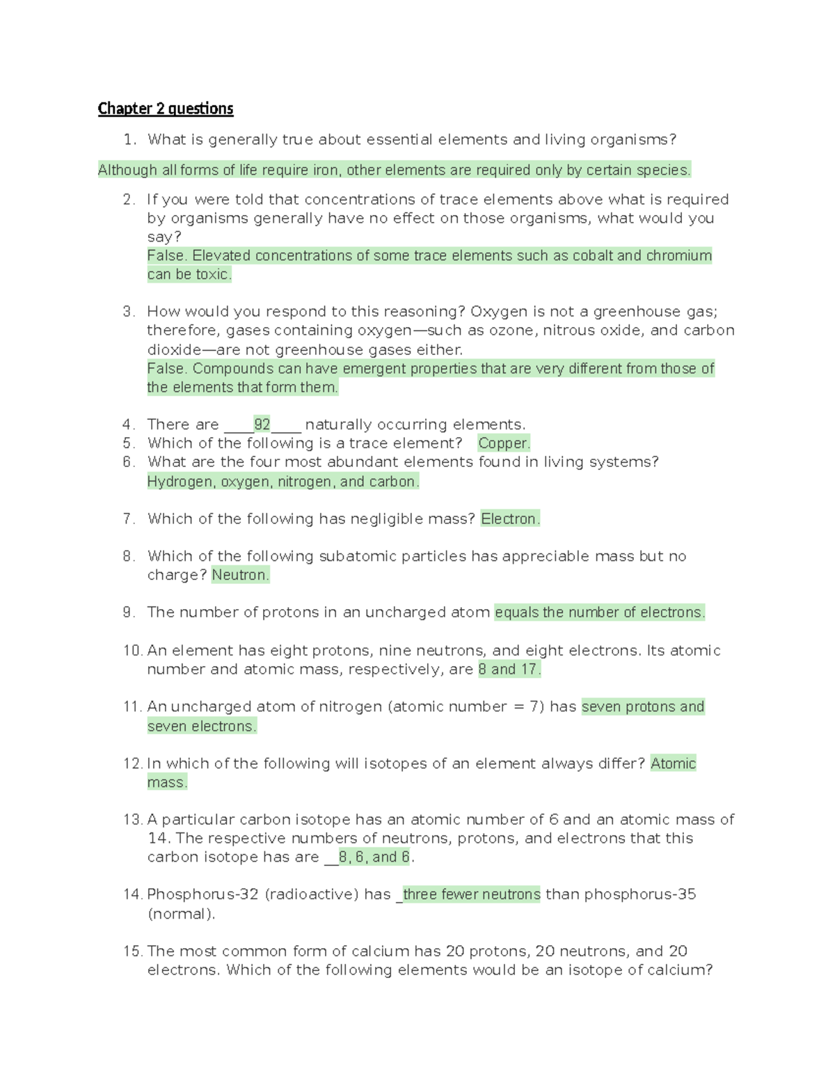 Chapter 2 and 3 summary - Chapter 2 questions What is generally true ...