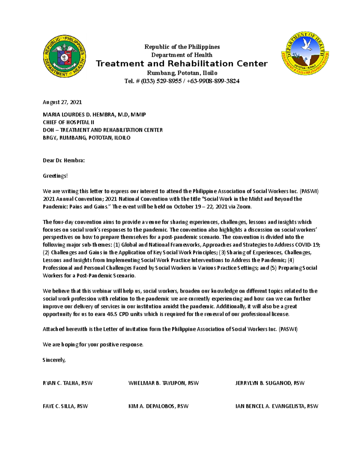 Letter of Intent Paswi Convention - Republic of the Philippines ...