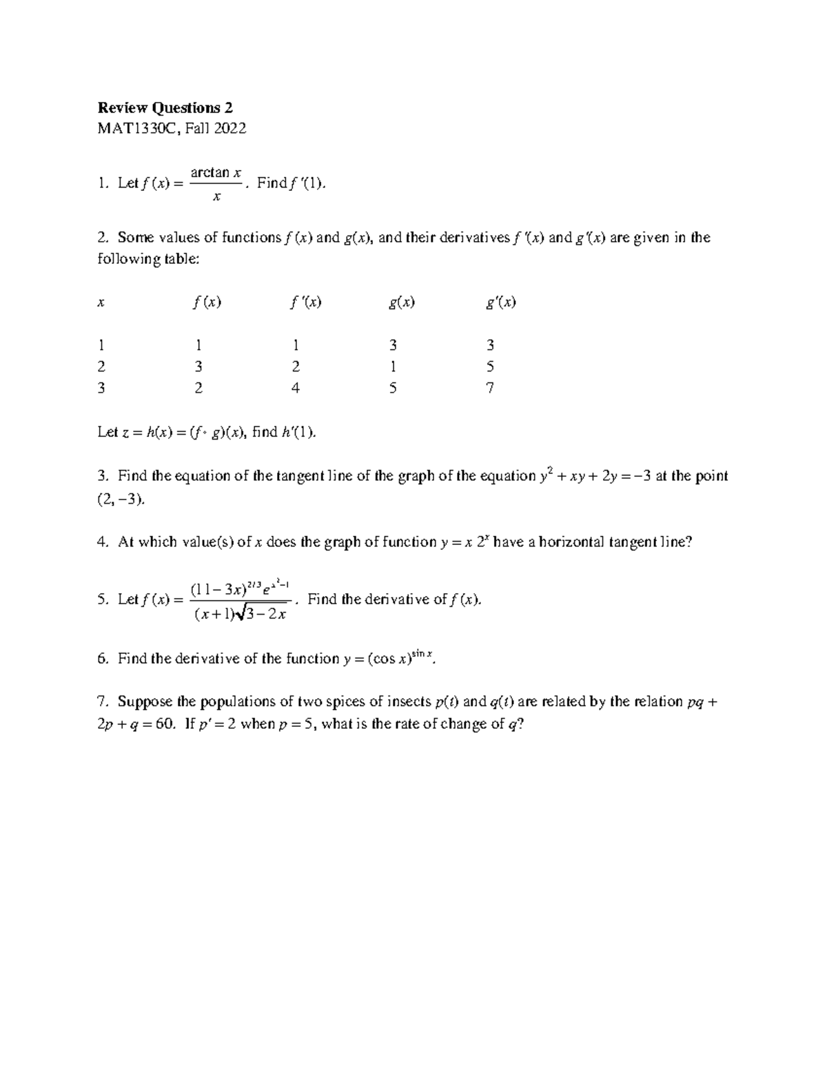 Review Questions 2 Find F 1 Some Values Of Functions F x And G review-questions-2-find-f-1-some-values-of-functions-f-x-and-g