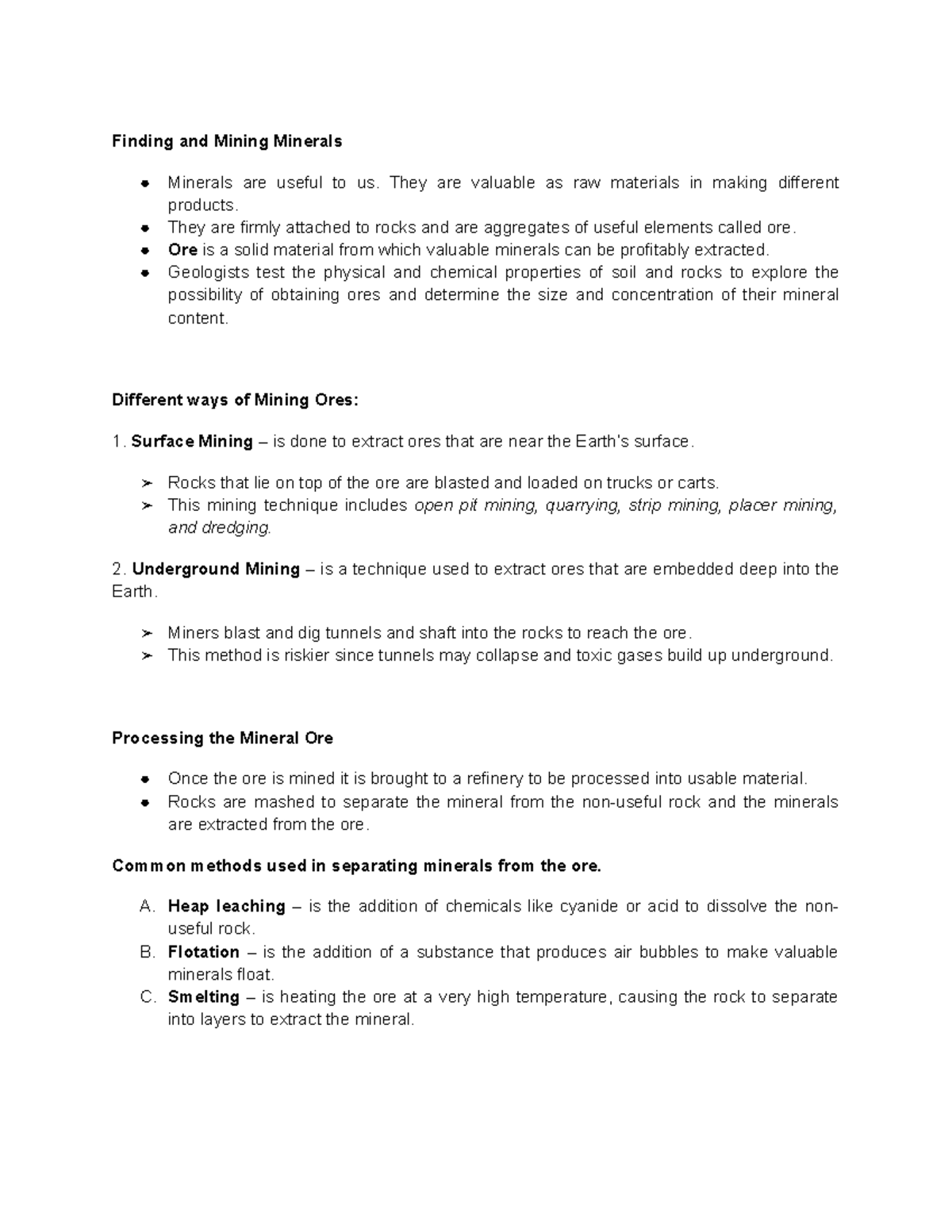 STS Ore Minerals - Lecture notes 1 - Finding and Mining Minerals ...