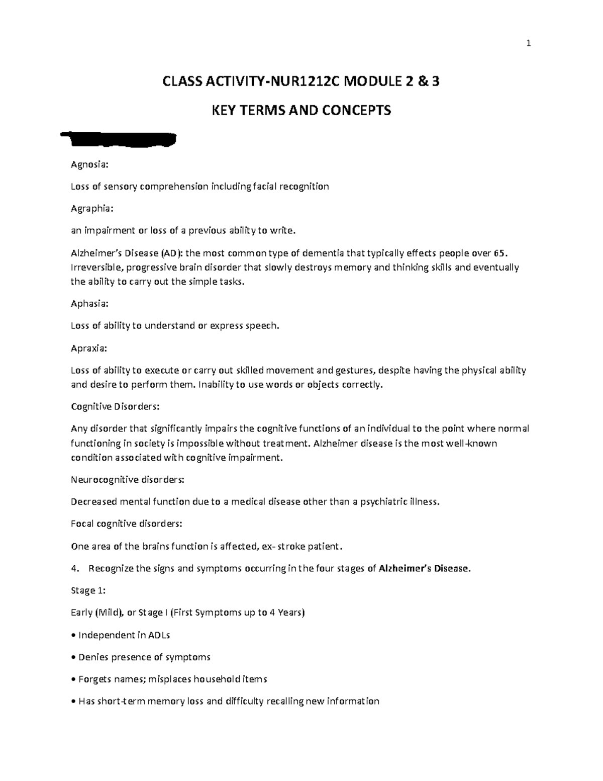 Exa M 2 Study - CLASS ACTIVITY-NUR1212C MODULE 2 & 3 KEY TERMS AND ...