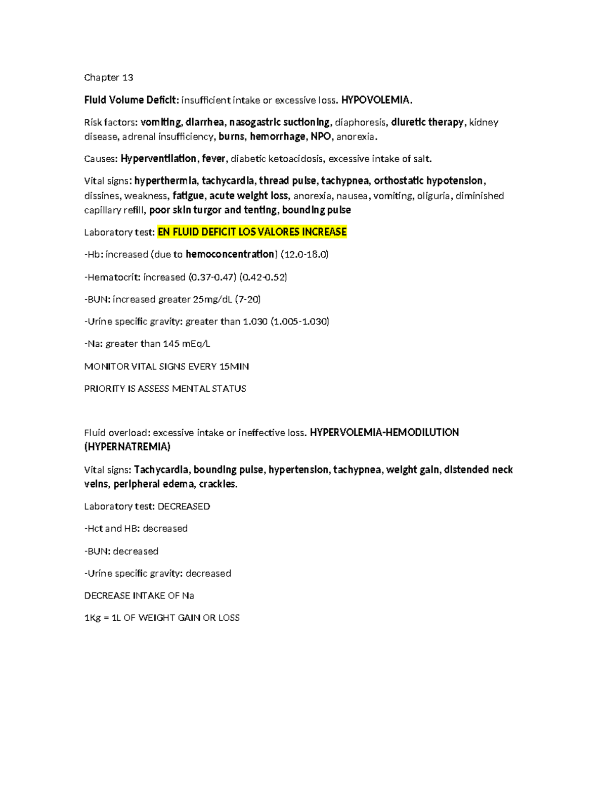 Chapter 13 - Fluid and electrolytes - Chapter 13 Fluid Volume Deficit ...