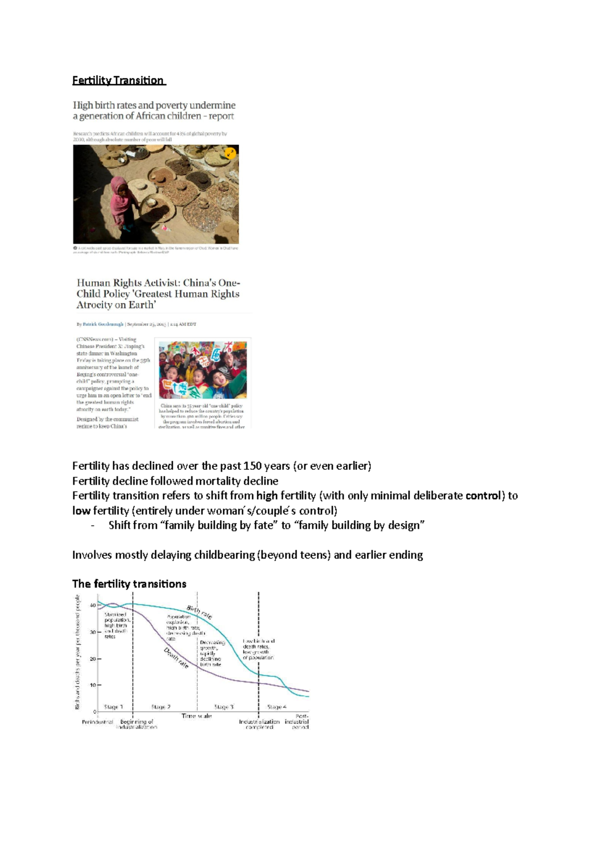 Lecture 6 - Fertility Transition - Fertility Transition Fertility has ...