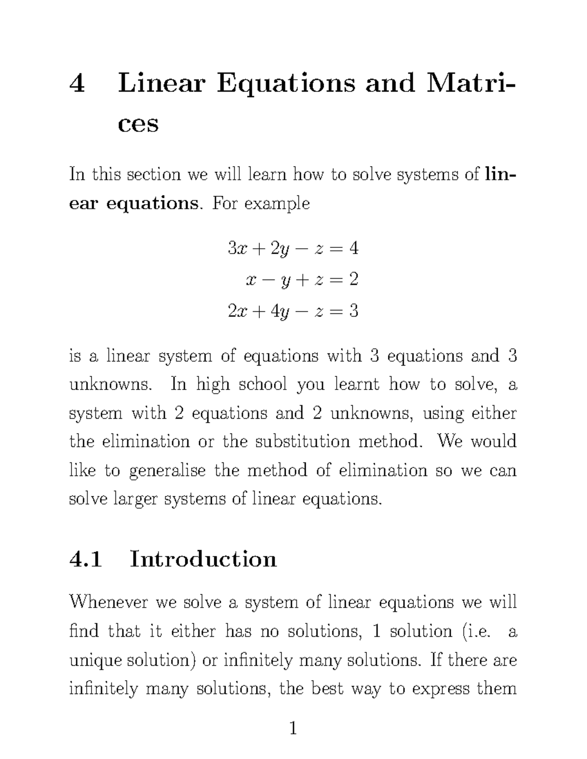 Algebra Chapter 04 - 4 Linear Equations and Matri- ces In this section ...