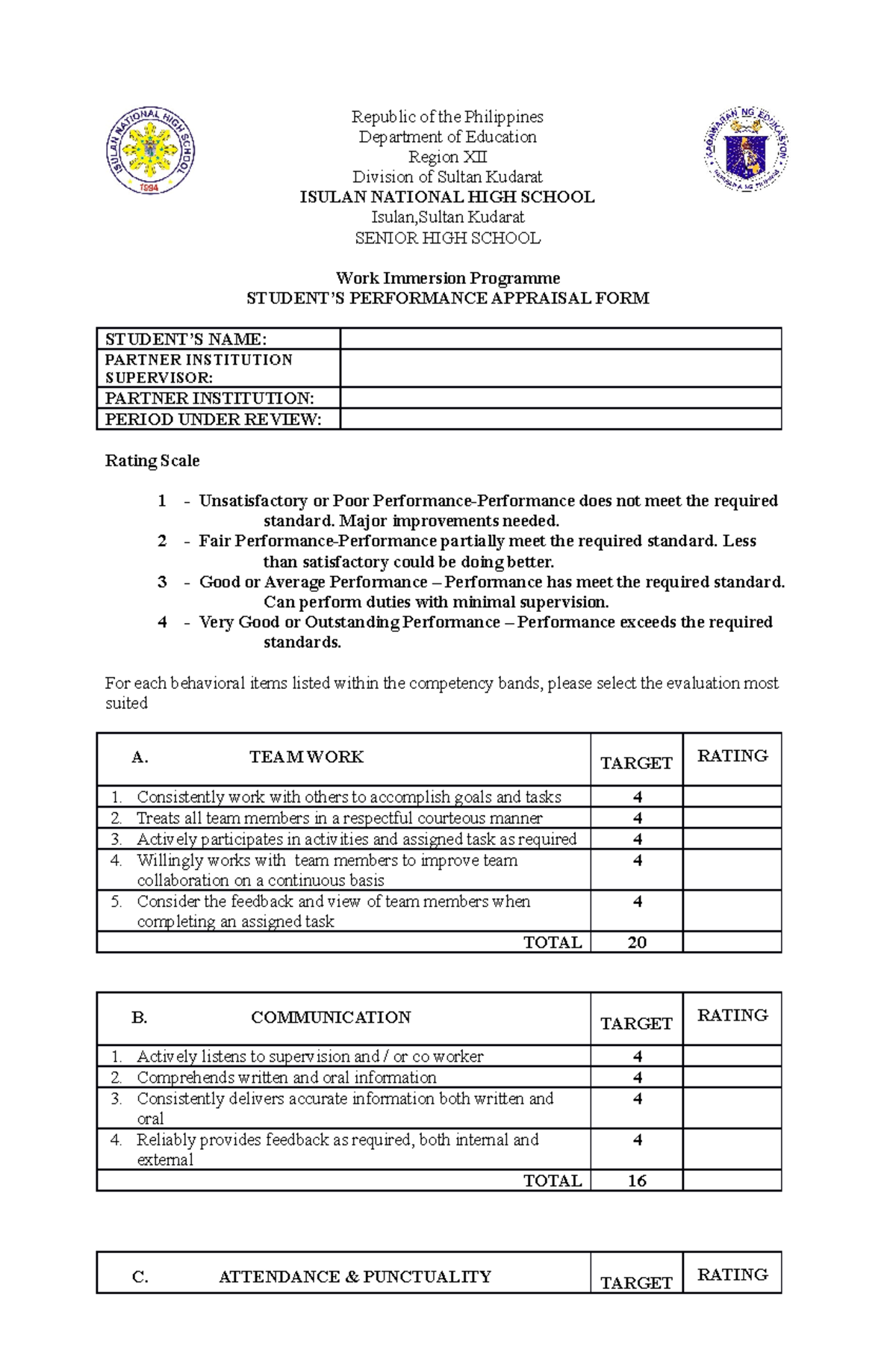 Evaluation-Immersion - Republic of the Philippines Department of ...
