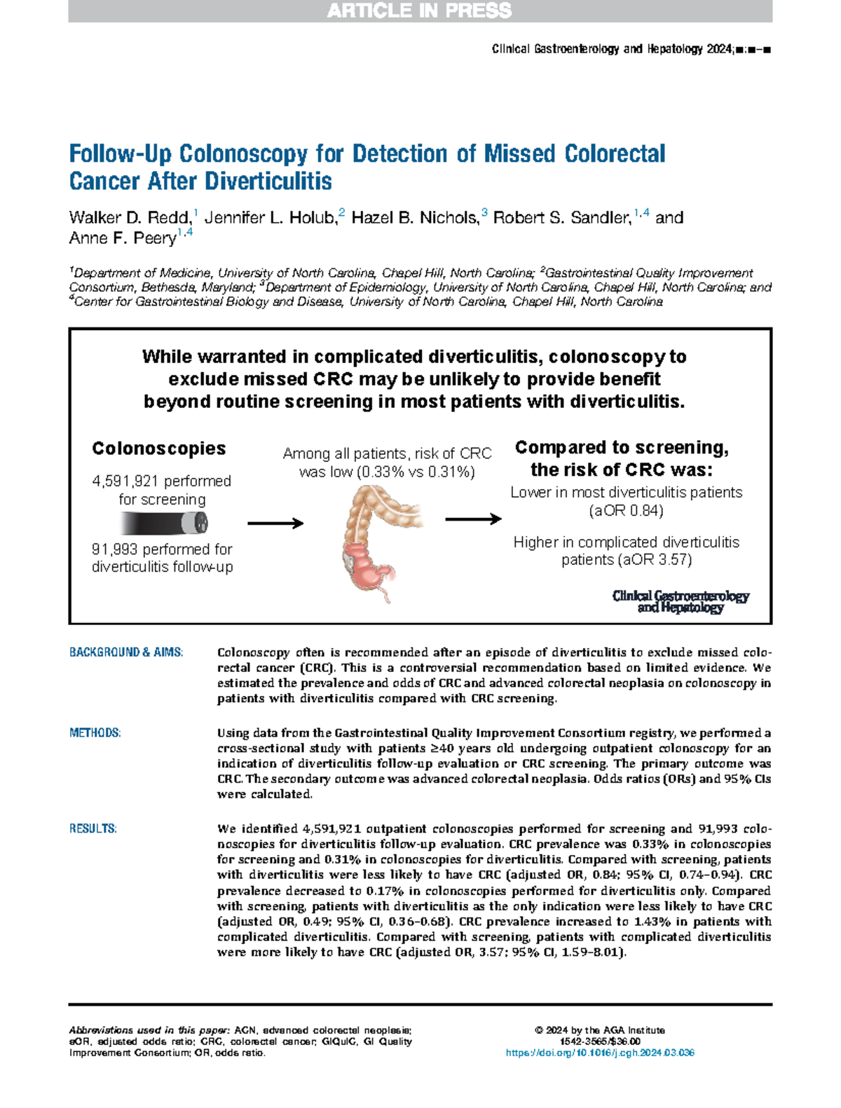 Follow-Up Colonoscopy for Detection of Missed Colorectal - Redd, 1 ...