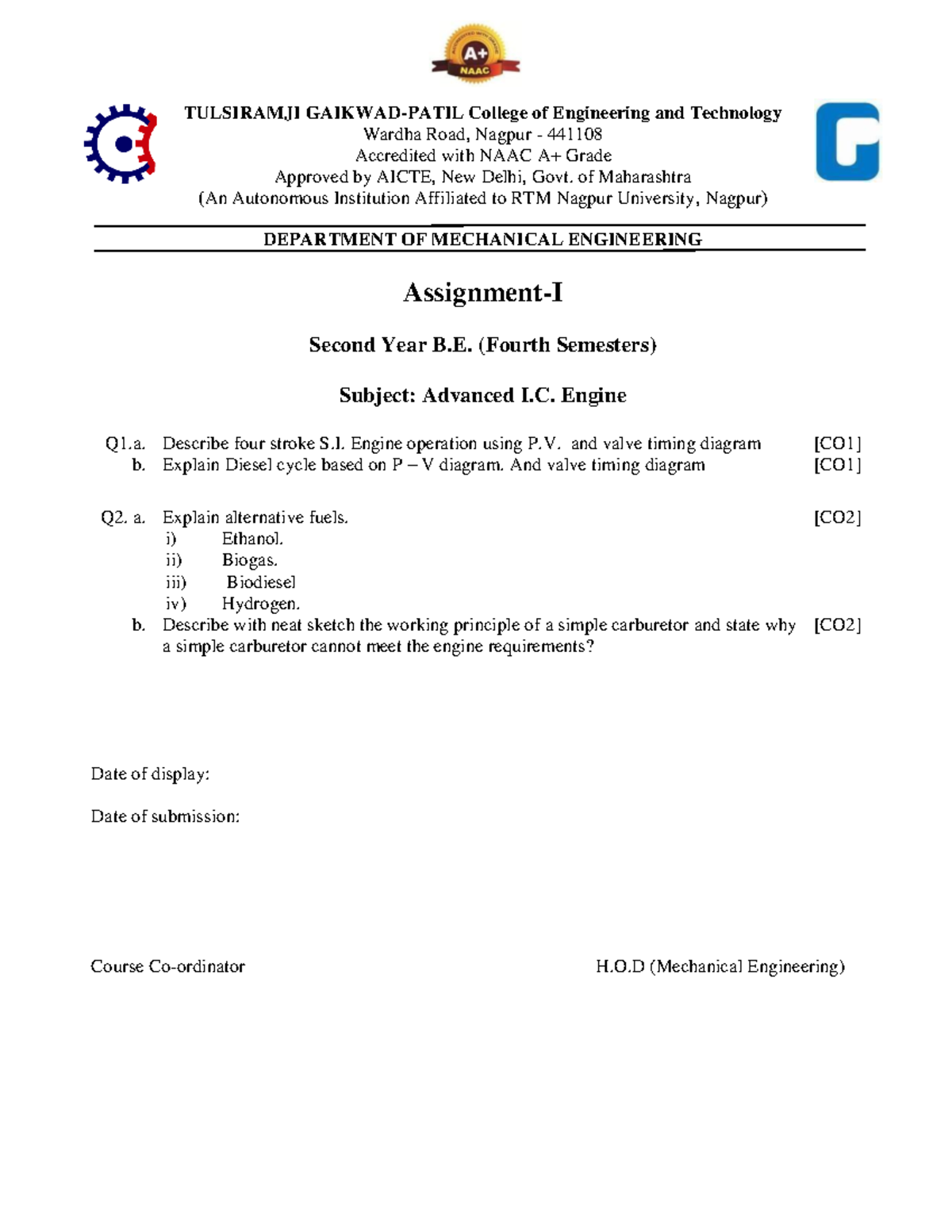 Assignment No 01 Abc Tulsiramji Gaikwad Patil College Of Engineering And Technology Wardha