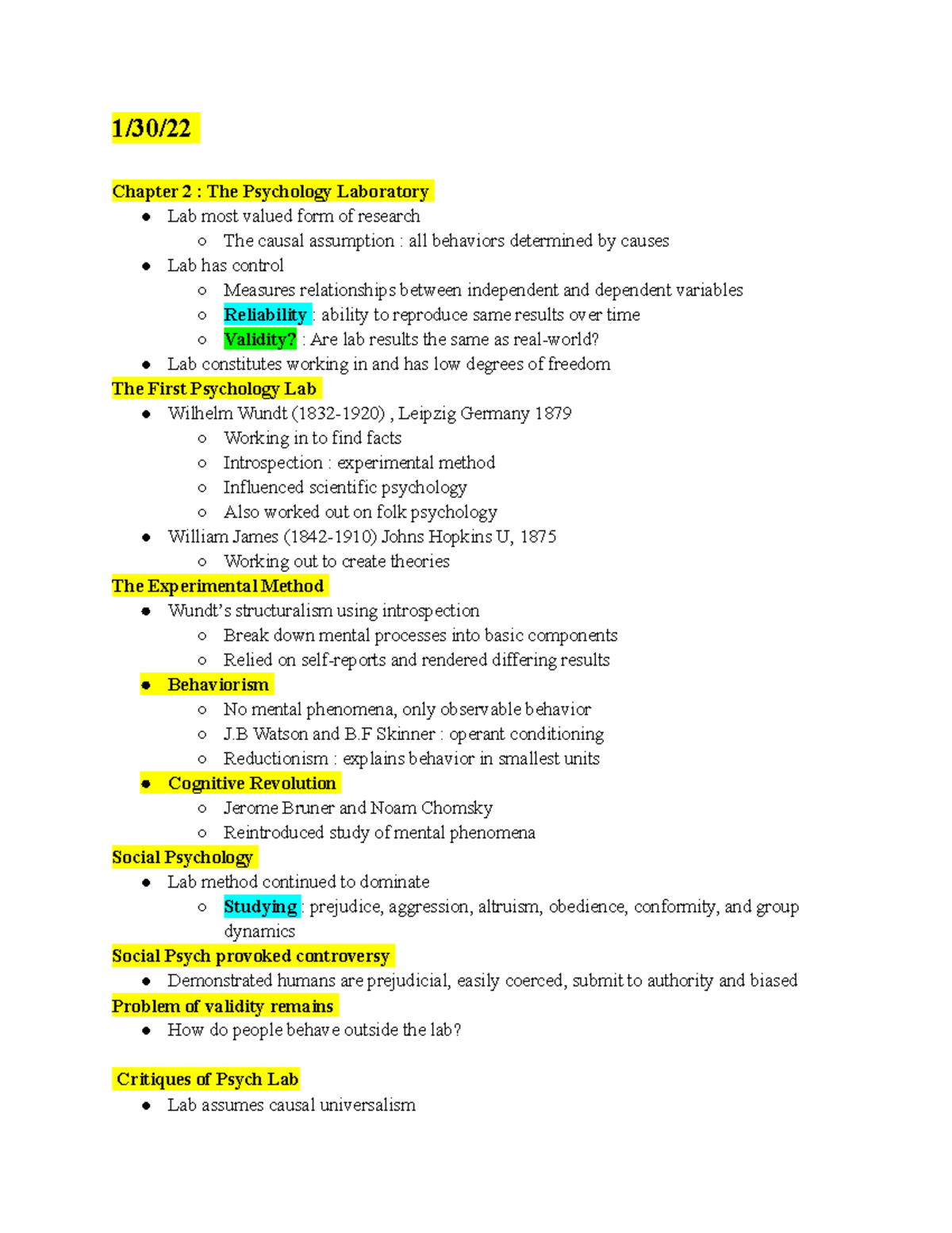 Psych 2 - 1/30/ Chapter 2 : The Psychology Laboratory Lab most valued ...