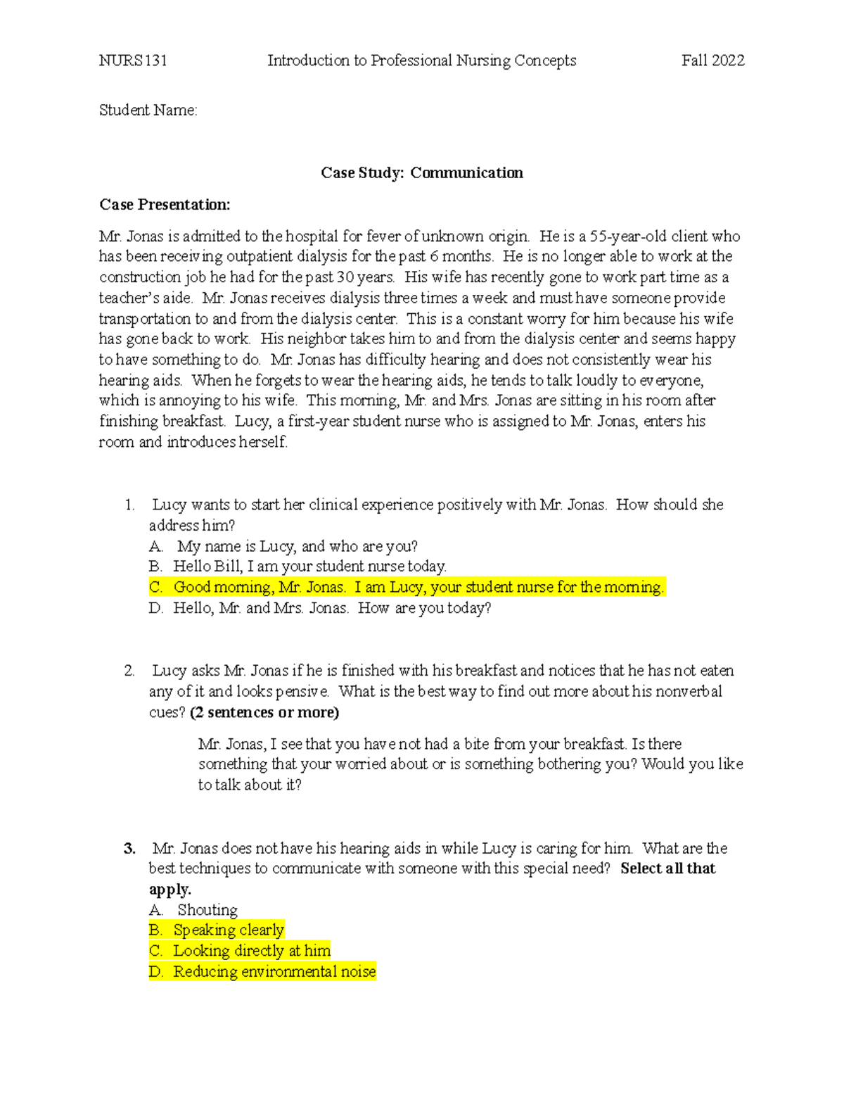 DONE Communication Case Study 8 29 2022 - NURS131 Introduction to ...