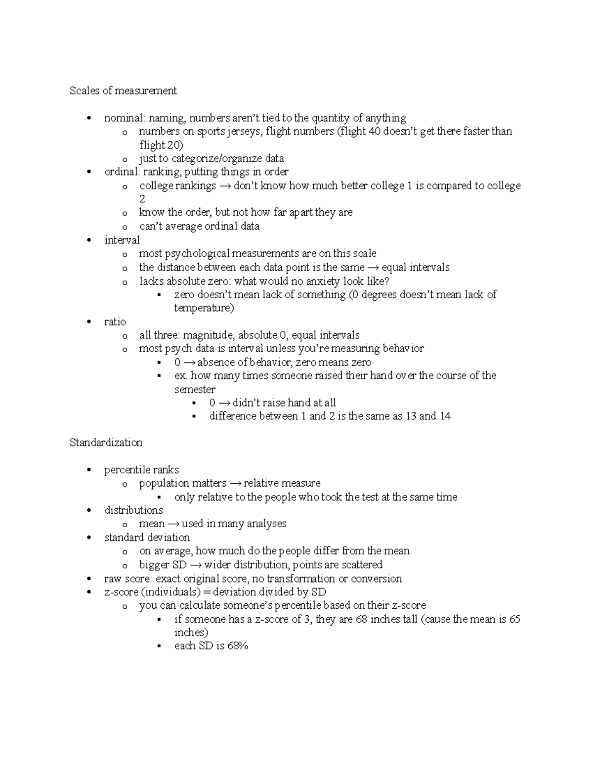 Basic Stats and Norms - class notes - Scales of measurement nominal ...