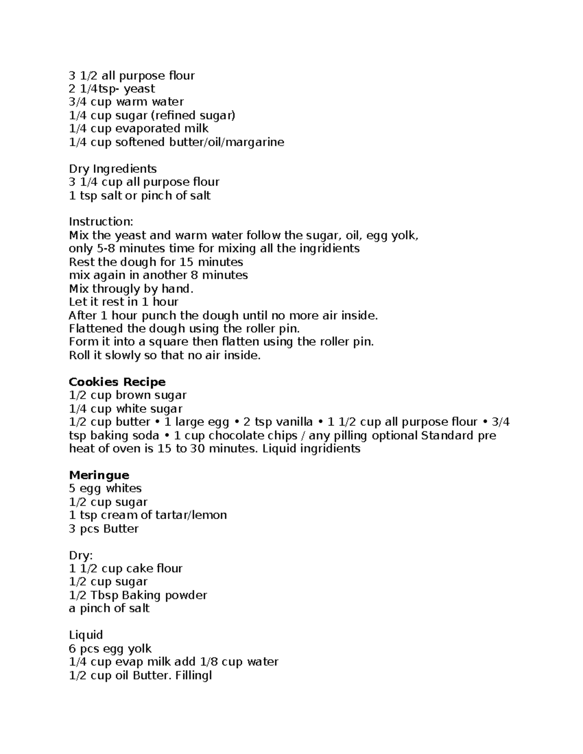 Standard recipes bread and pastry - 3 1/2 all purpose flour 2 1/4tsp ...