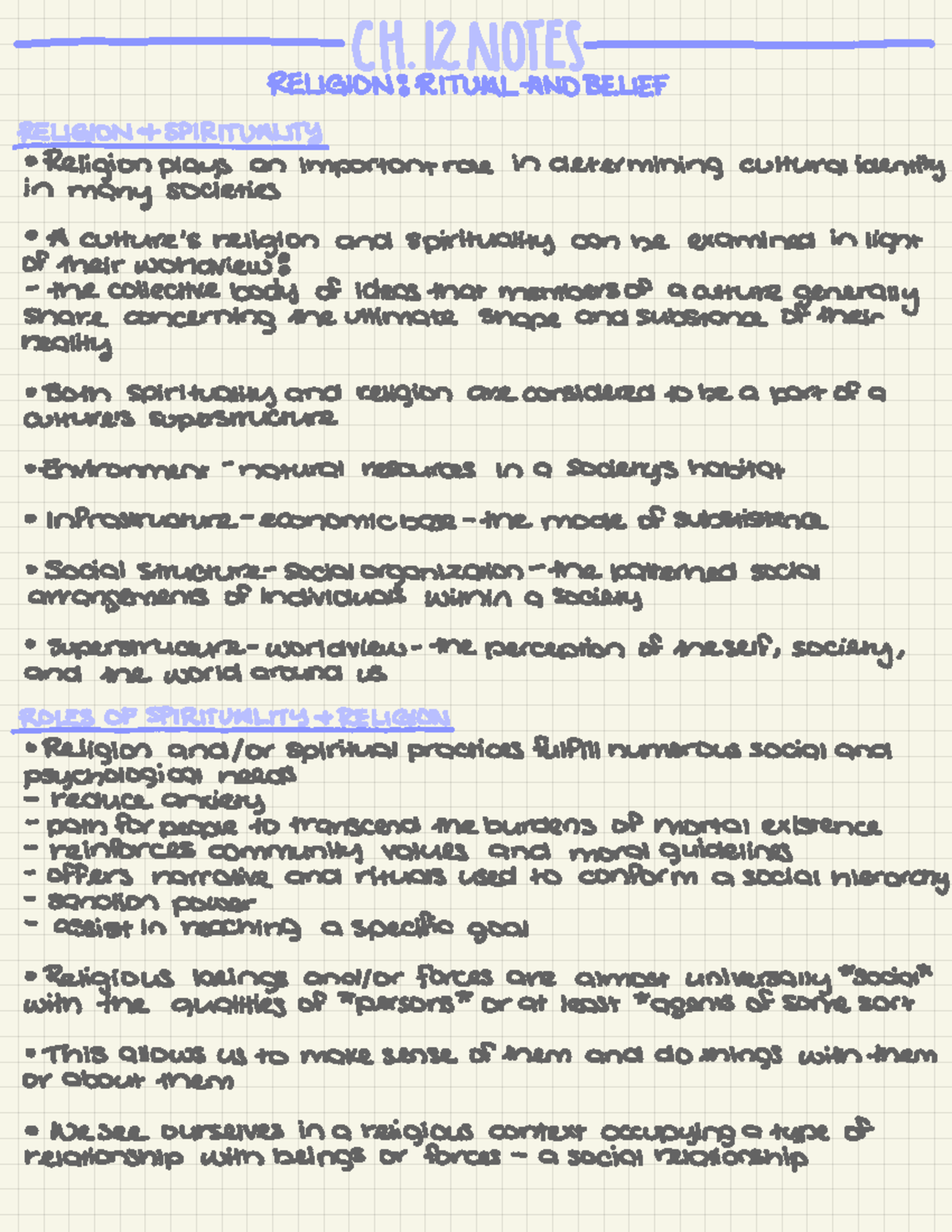 Cultural Anthropology Ch. 12 Notes - CH . 12 NOTES RELIGION 8 ...