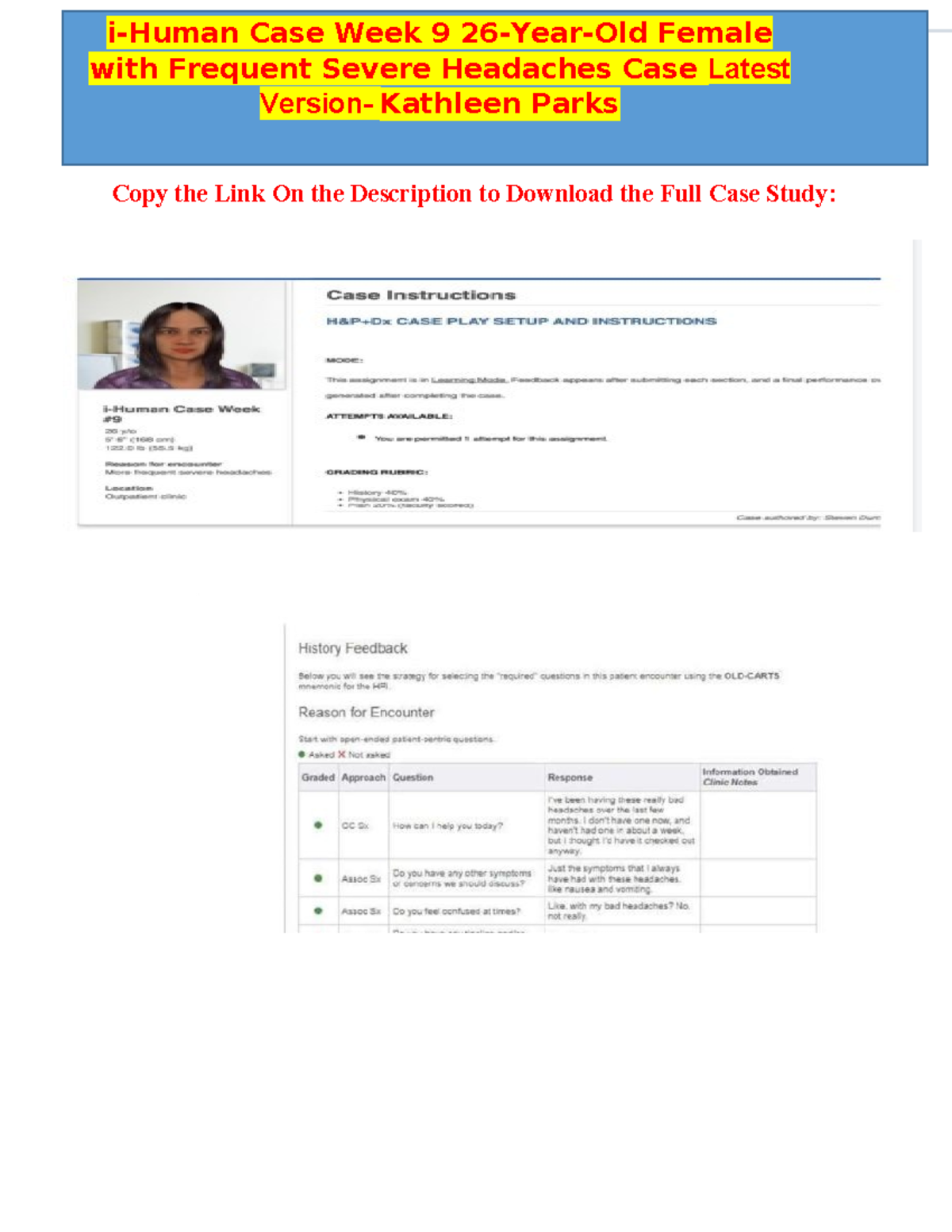 I-Human Case Week 9 26-Year-Old Female with Frequent Severe Headaches ...