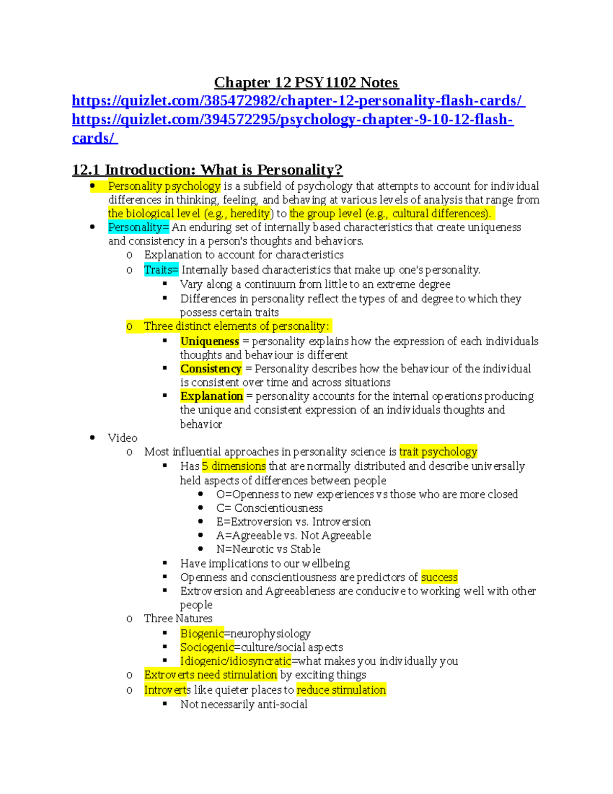 Chapter 12 PSY1102 Notes - Chapter 12 PSY1102 Notes - Studocu