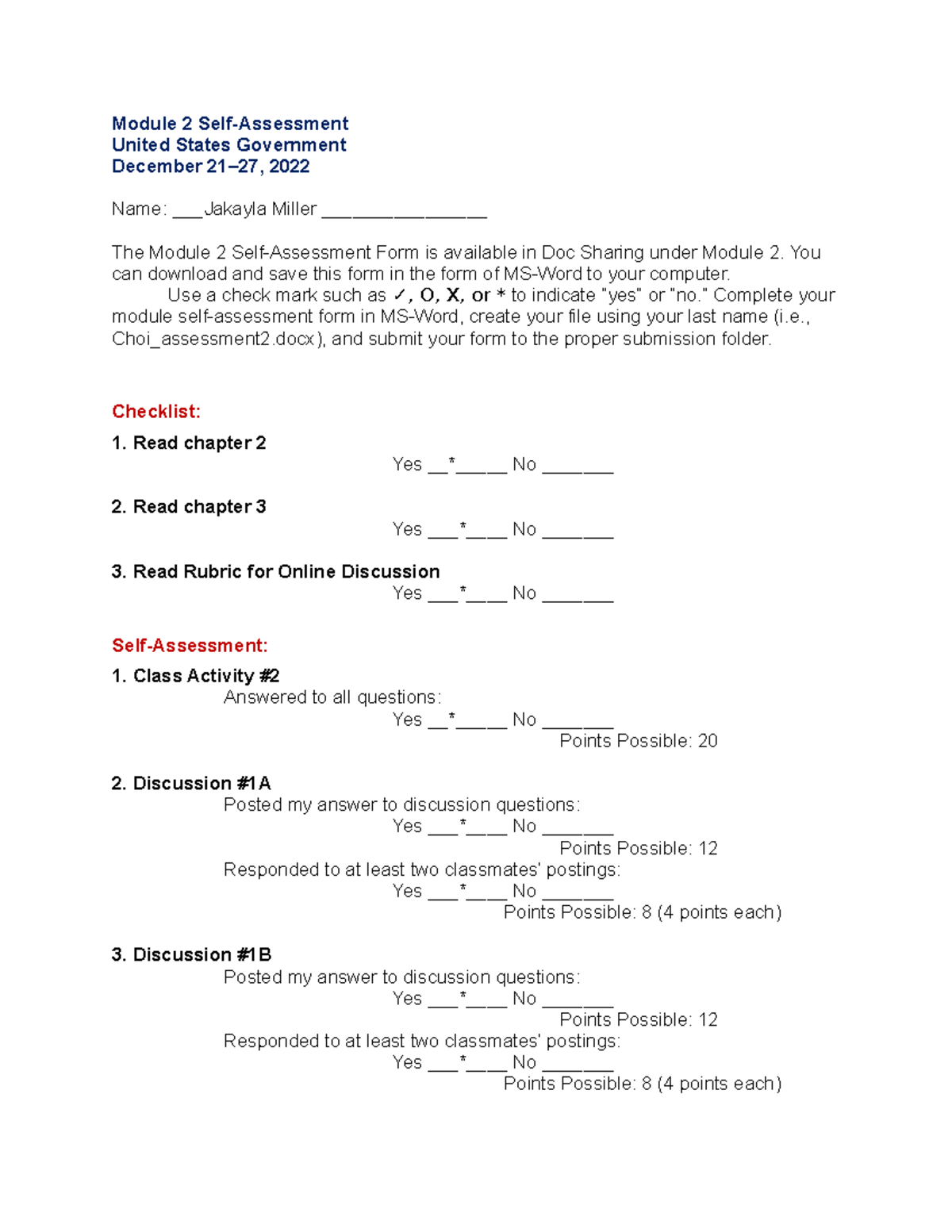 2305 Class assessment 2 - Module 2 Self-Assessment United States ...