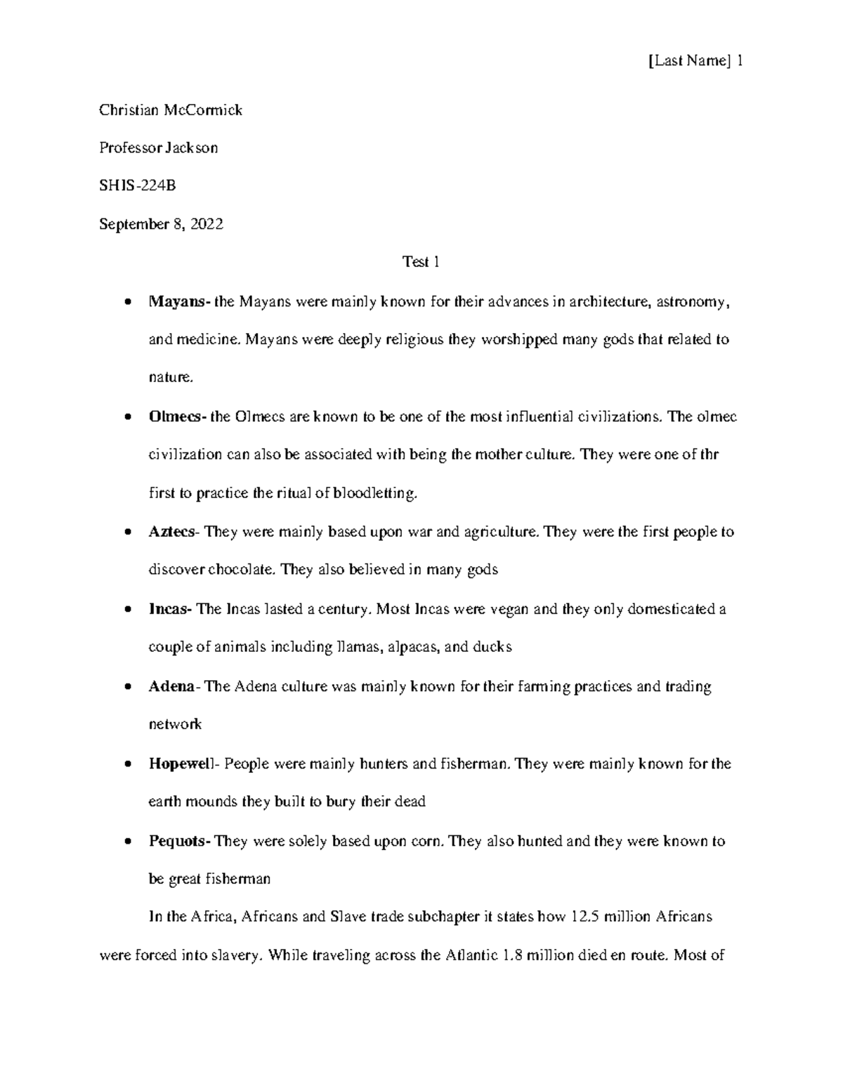 Test 1 - both portions to test 1 - Christian McCormick Professor ...