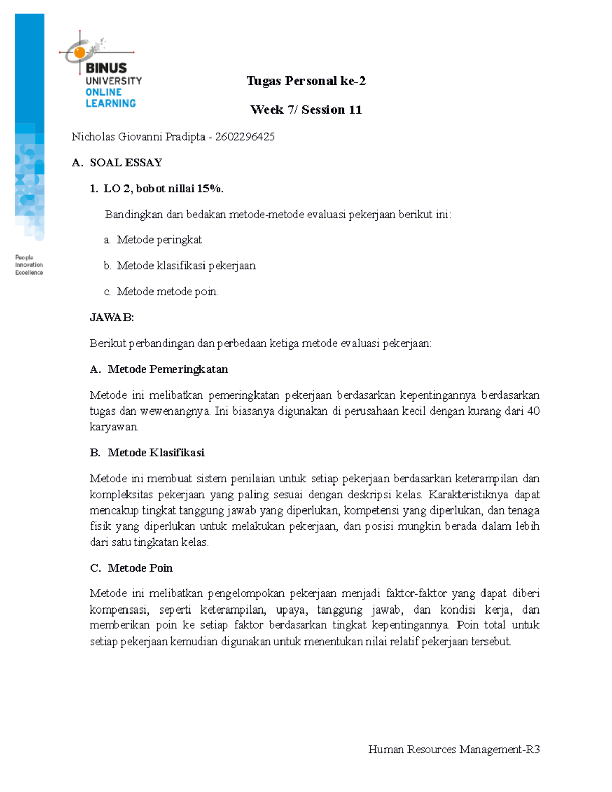 20230213110710 MGMT6157038 TP2 OK - Tugas Personal ke- Week 7/ Session 11 Nicholas Giovanni ...