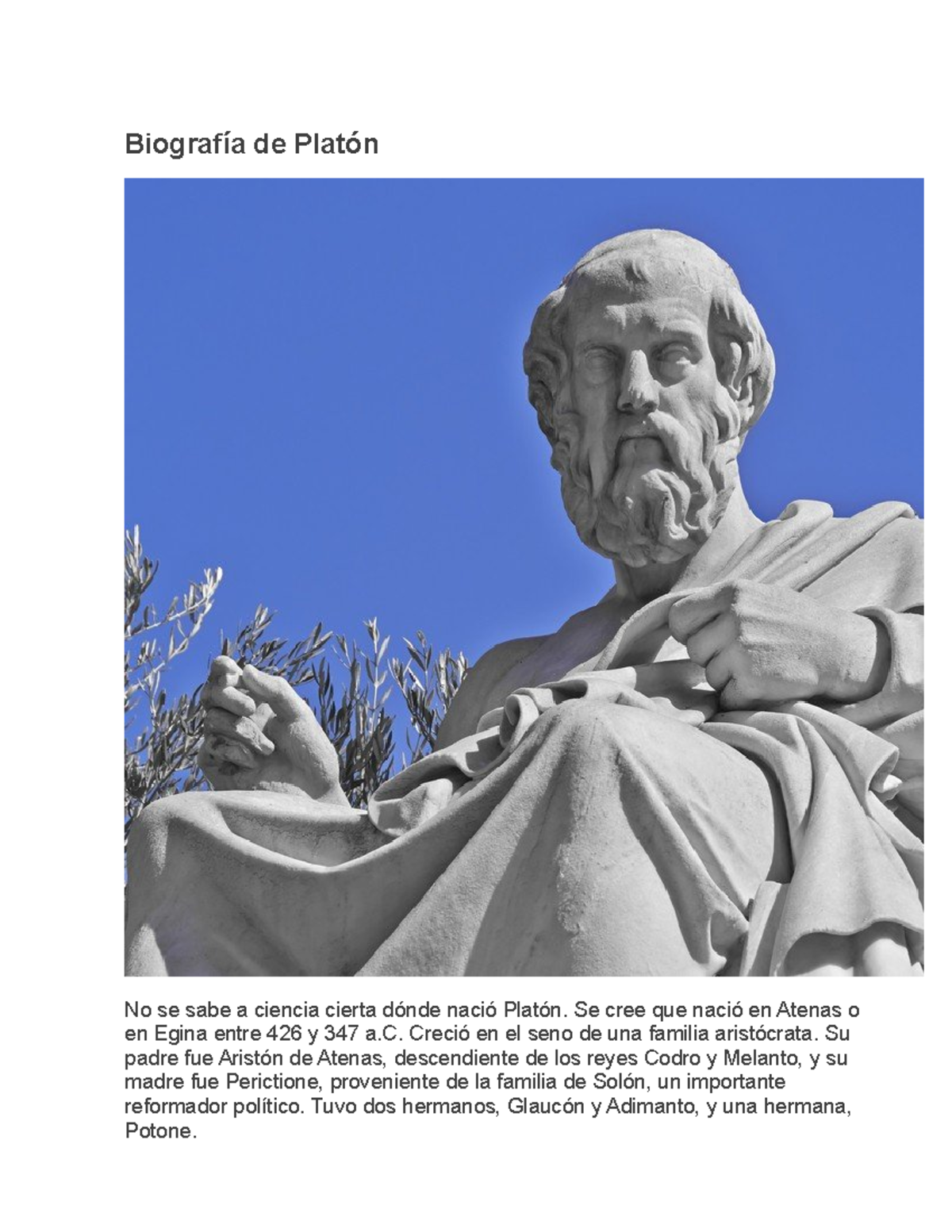 Historia de platón, biografía y vida - Biografía de Platón No se sabe a ...