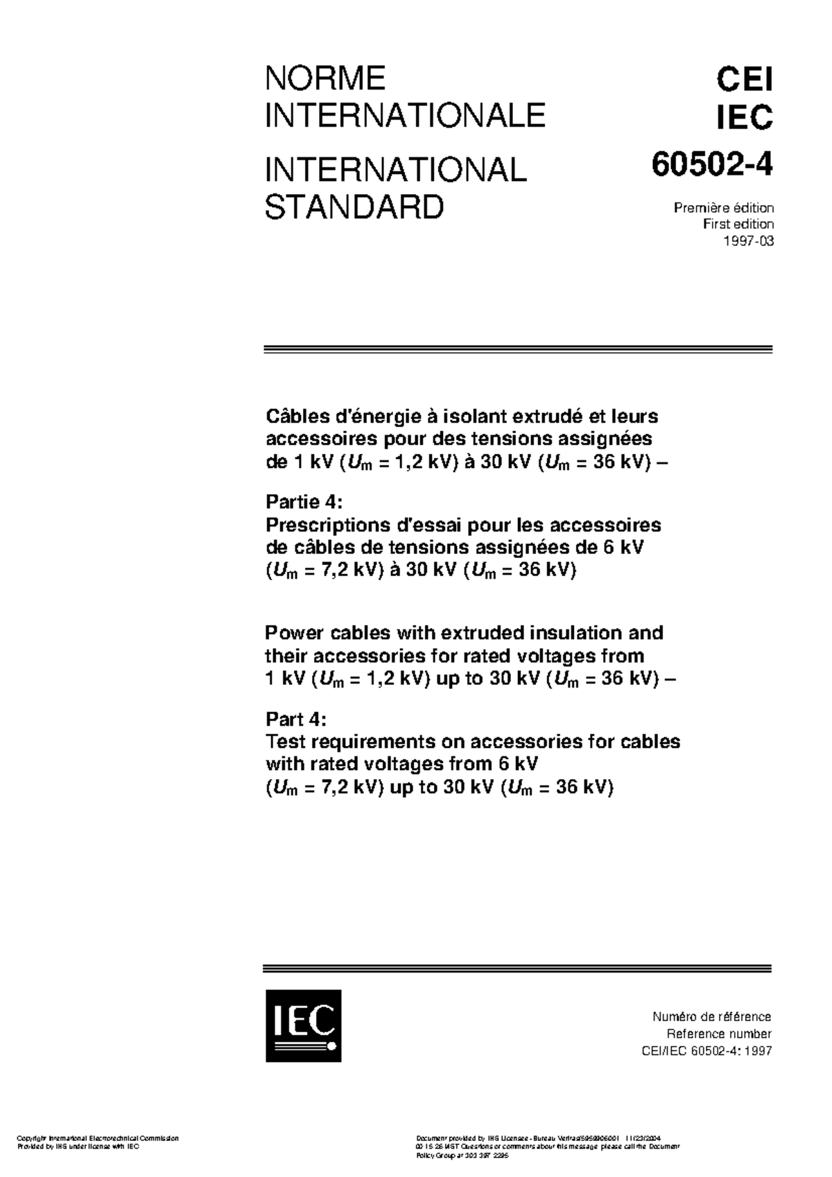 IEC 60502-4 - undergraduate - NORME INTERNATIONALE CEI IEC INTERNATIONAL STANDARD 60502 ...