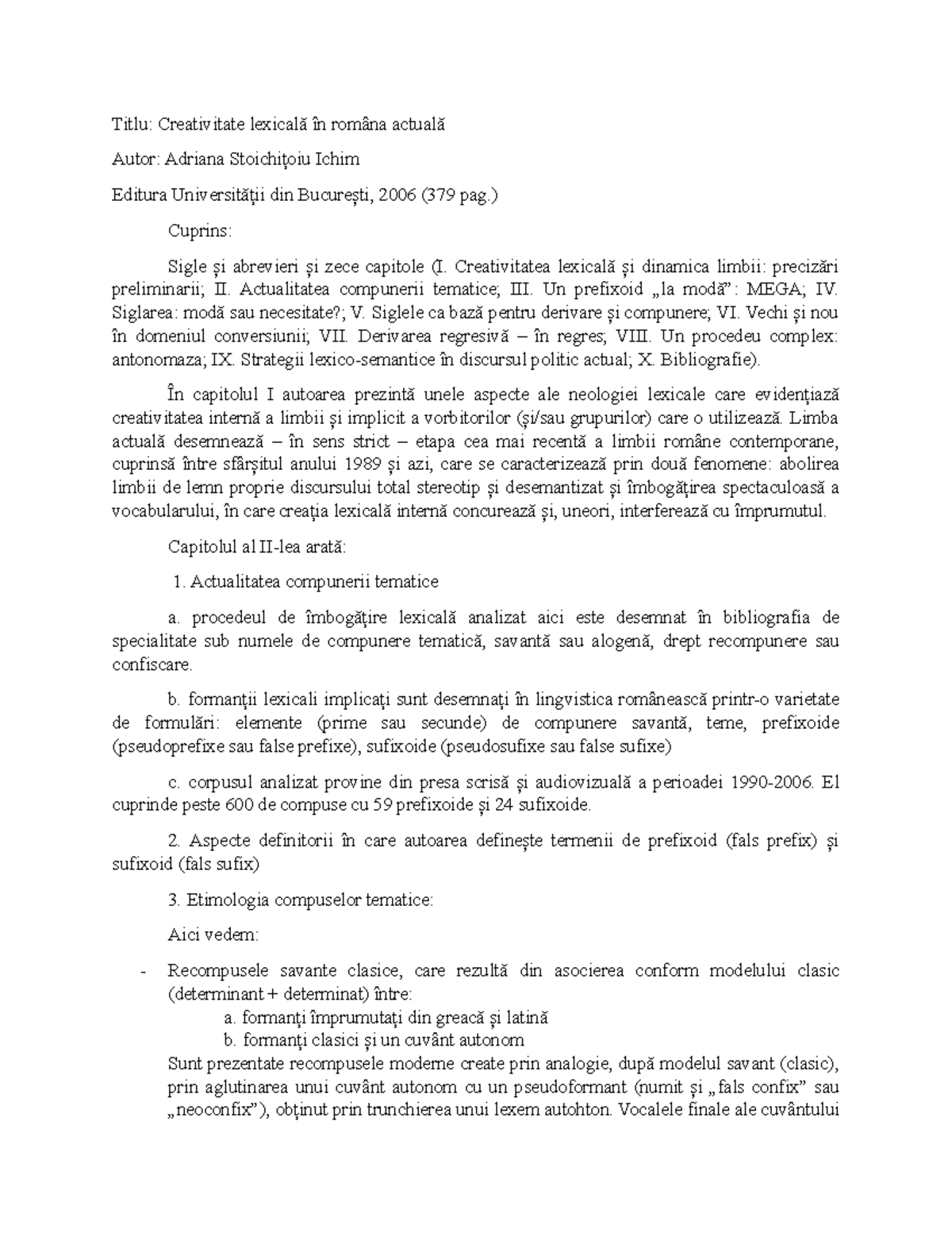 Prezentare doua carti - dasd - Titlu: Creativitate lexicală în româna ...