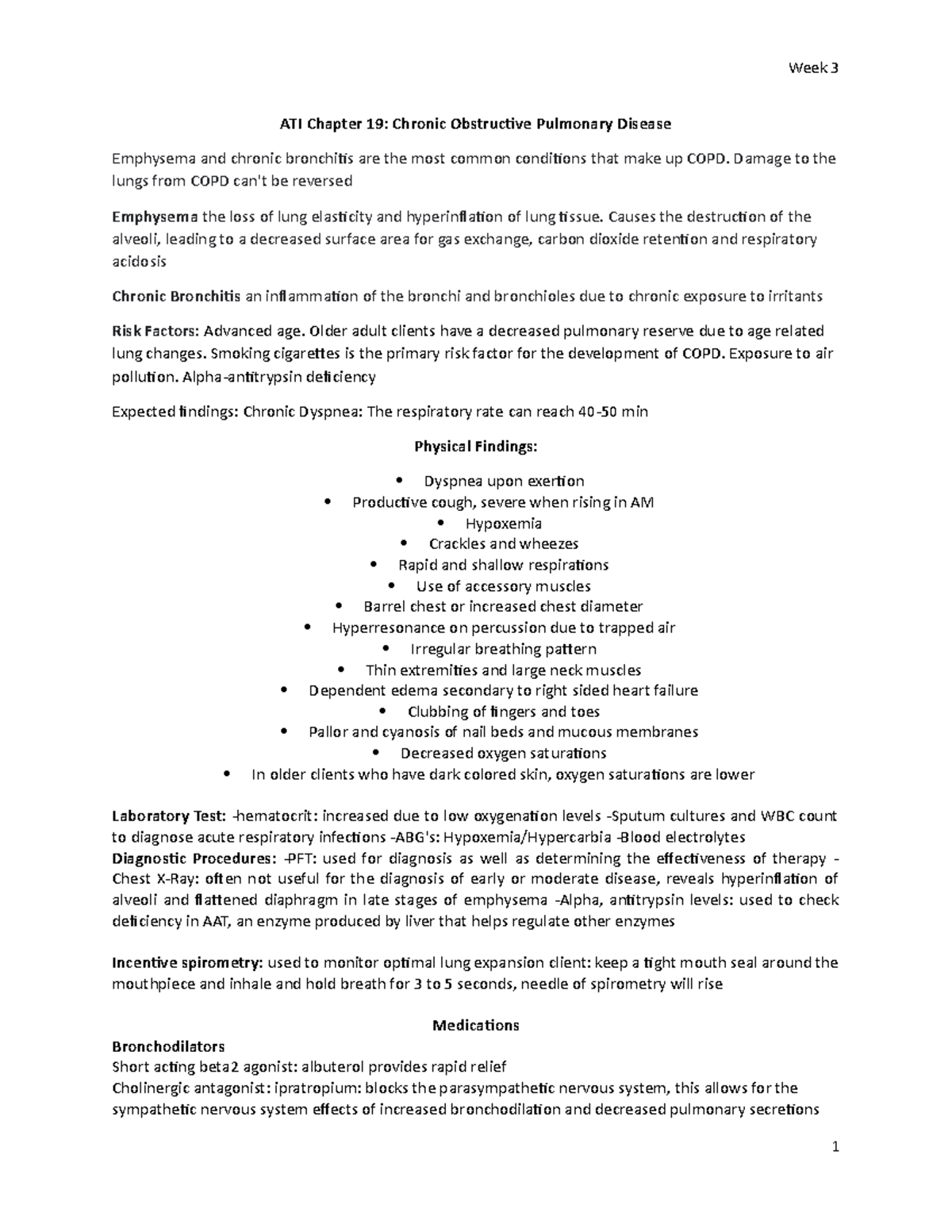 Chapter 19 COPD from ATI PN book notes - Week 3 ATI Chapter 19: Chronic ...
