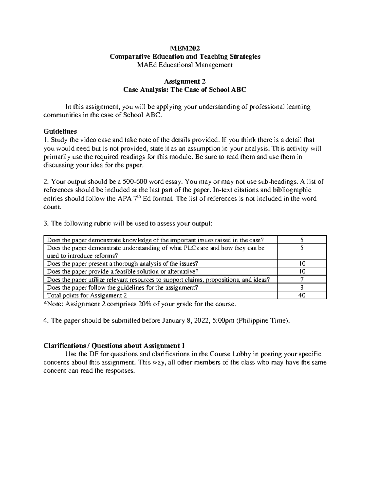 Assignment 2 - Module 4 Study Guide - MEM Comparative Education and ...