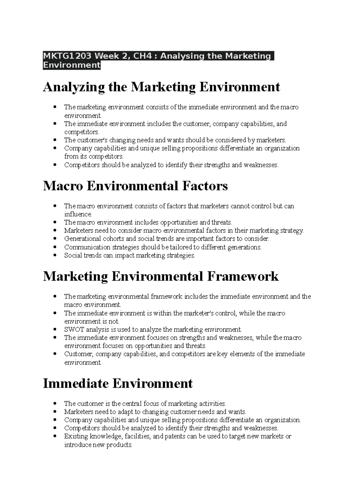MKTG1203 Week 2 CH4 : Analysing the Marketing Environment - MKTG1203 ...