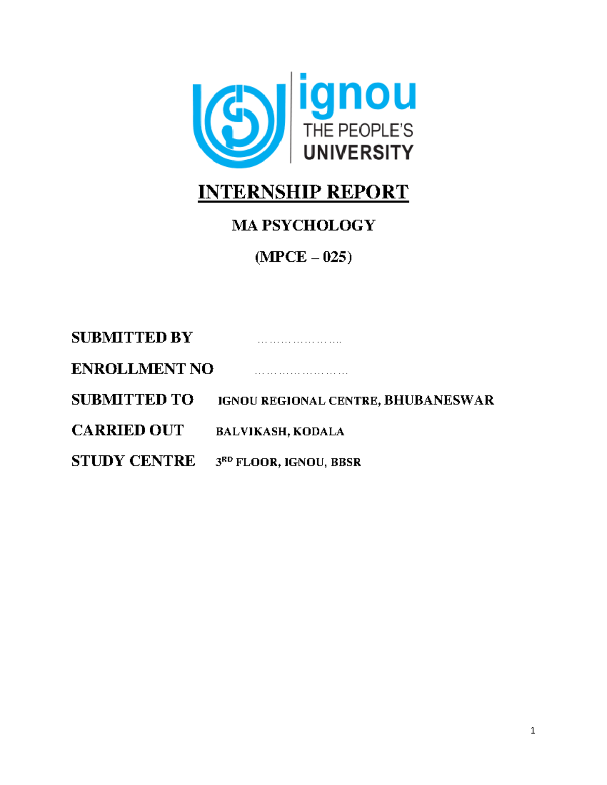 MPCE 25 ON School 1 - INTERNSHIP REPORT MA PSYCHOLOGY (MPCE – 025 ...