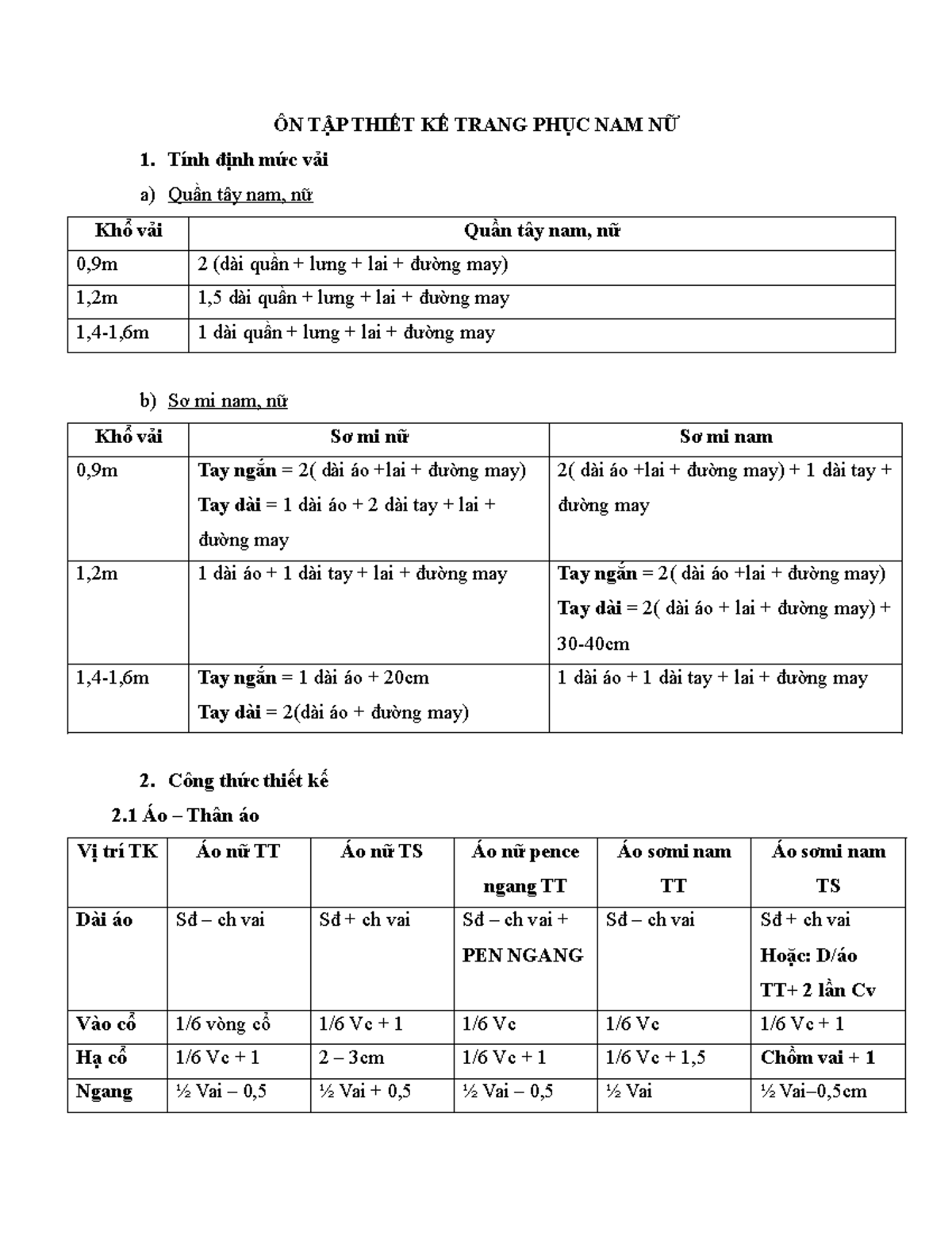 ÔN TẬP GK TKTP NAM NỮ - Thiết kế trang phục nam nữ - ÔN TẬP THIẾT KẾ ...