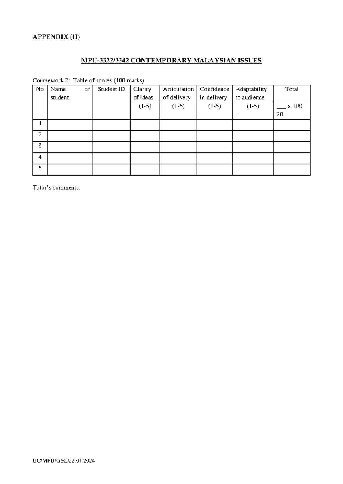 Appendix (ii) CMI Presentation - Contemporary Malaysian Issues - UC/MPU/GSC/22. APPENDIX (II ...