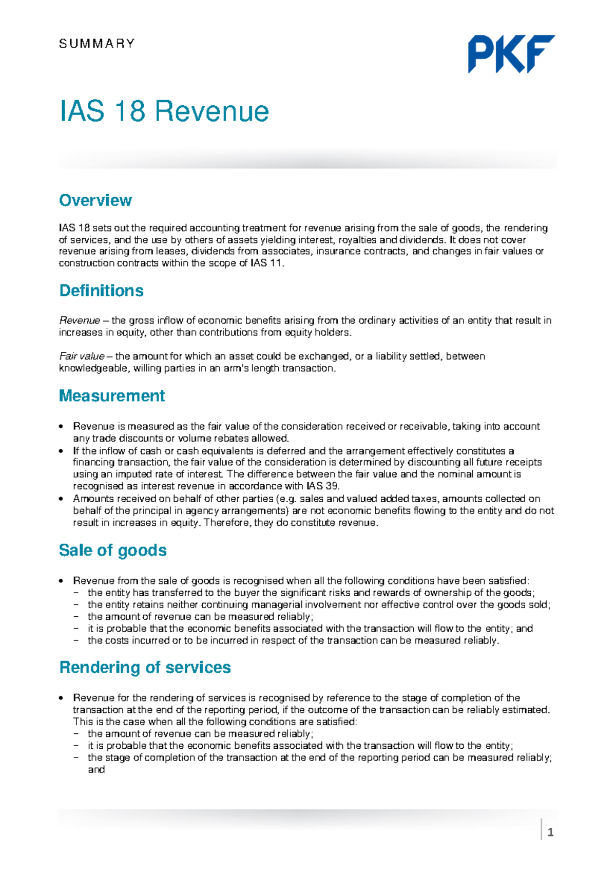 Ias-18-revenue - S U M M A R Y IAS 18 Revenue 1 Overview IAS 18 sets ...